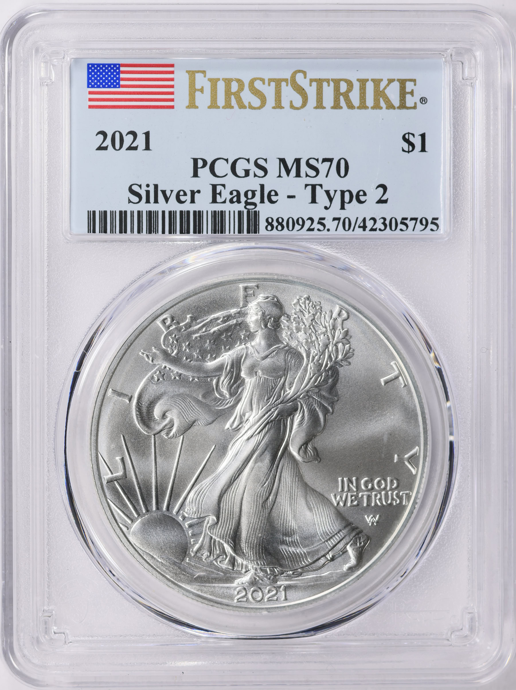 2021 $1 Silver Eagle Type 2 First Strike PCGS MS-70 (Item 1806689) | GreatCollections Coin Auctions