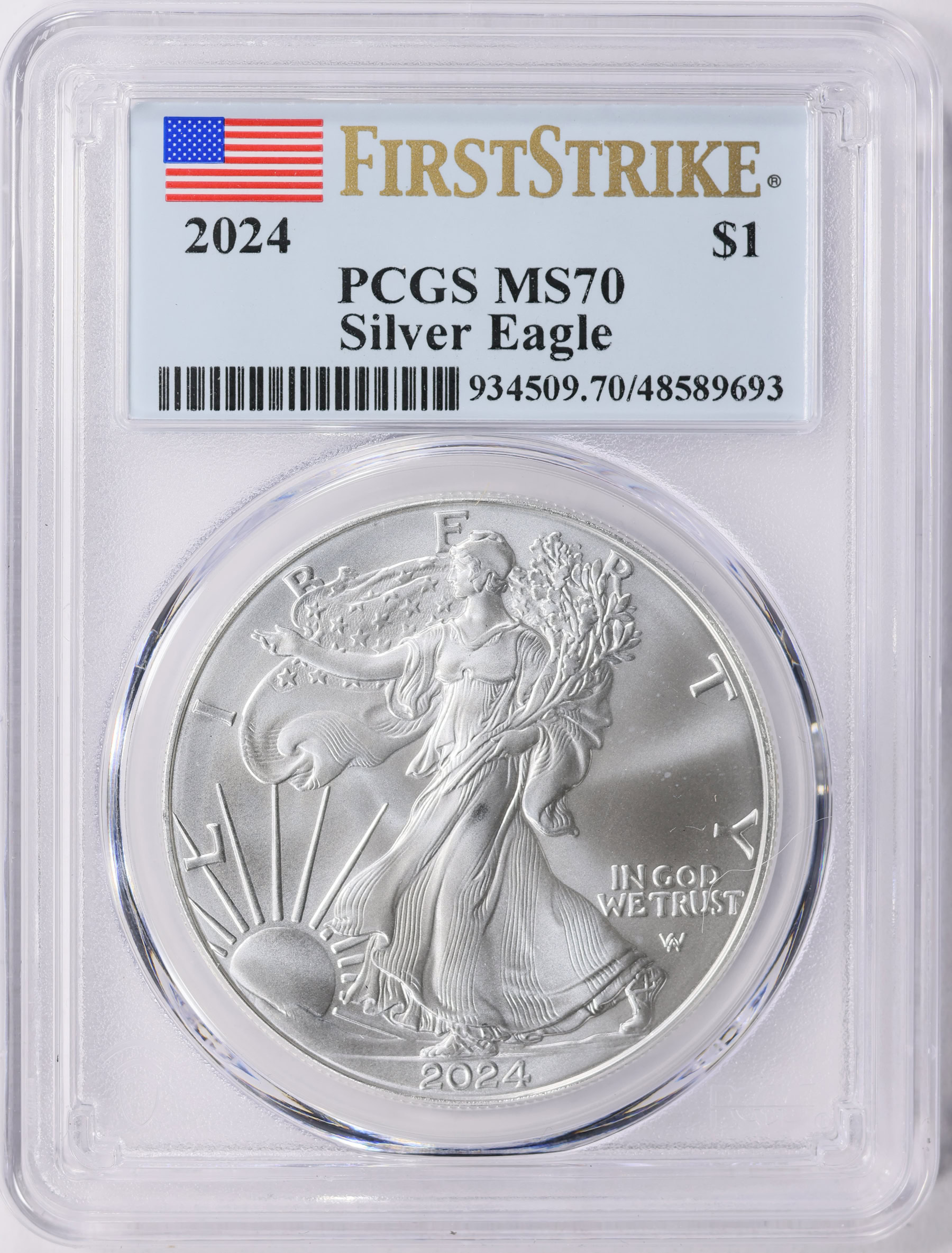 2024 $1 Silver Eagle First Strike PCGS MS-70 | PCGS Cert #48589693 ...