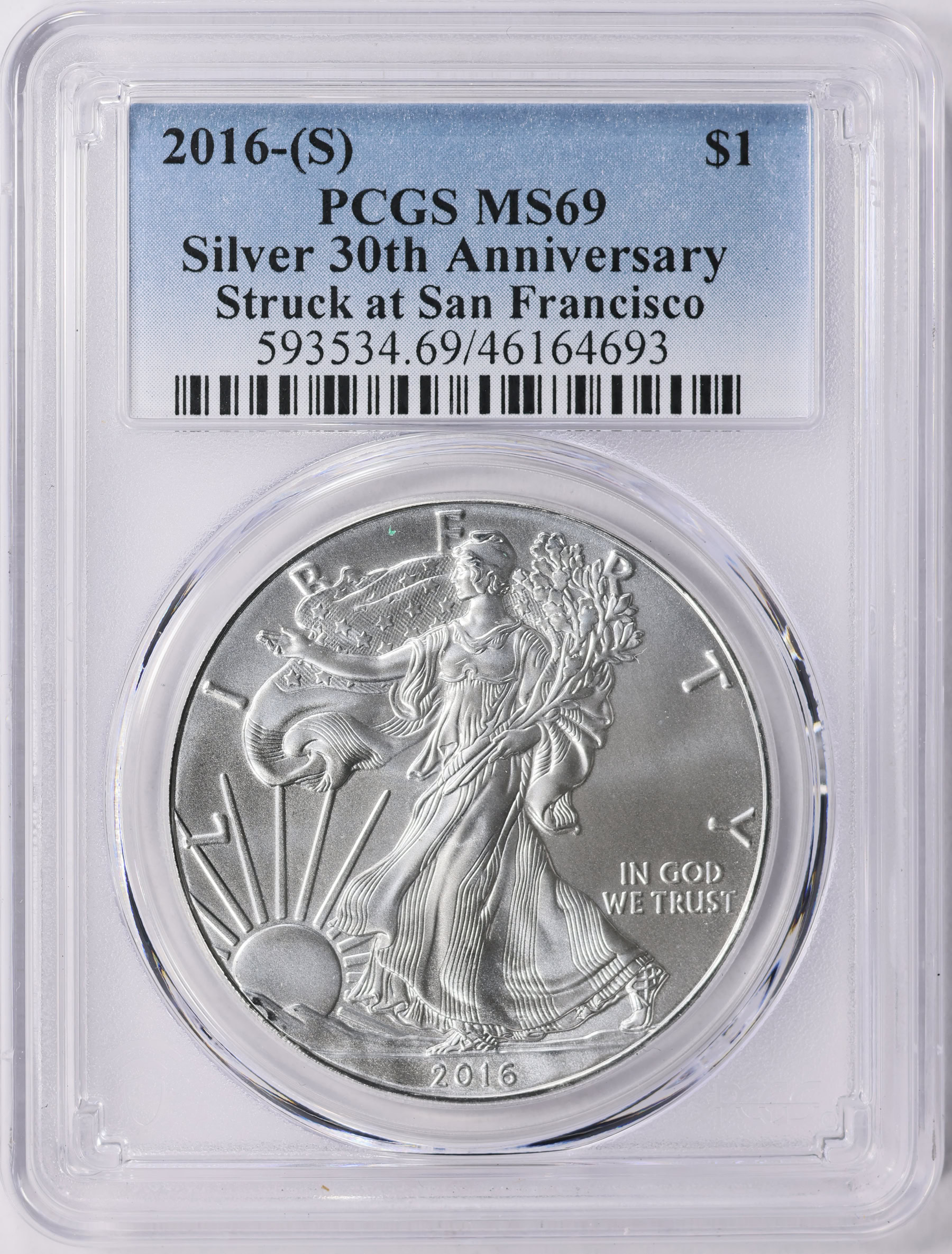 2016-(S) $1 Silver Eagle 30th Anniversary Struck at San Francisco PCGS MS-69 (Item 1806697 ...