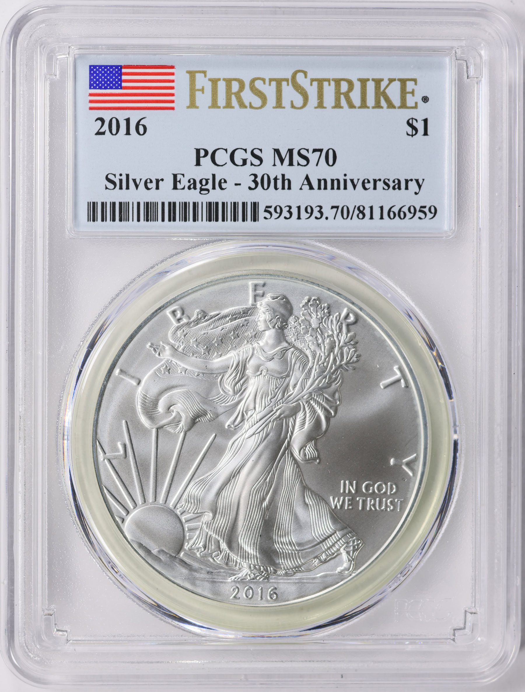 2016 $1 Silver Eagle First Strike 30th Anniversary PCGS MS-70 (Item 1806705) | GreatCollections ...