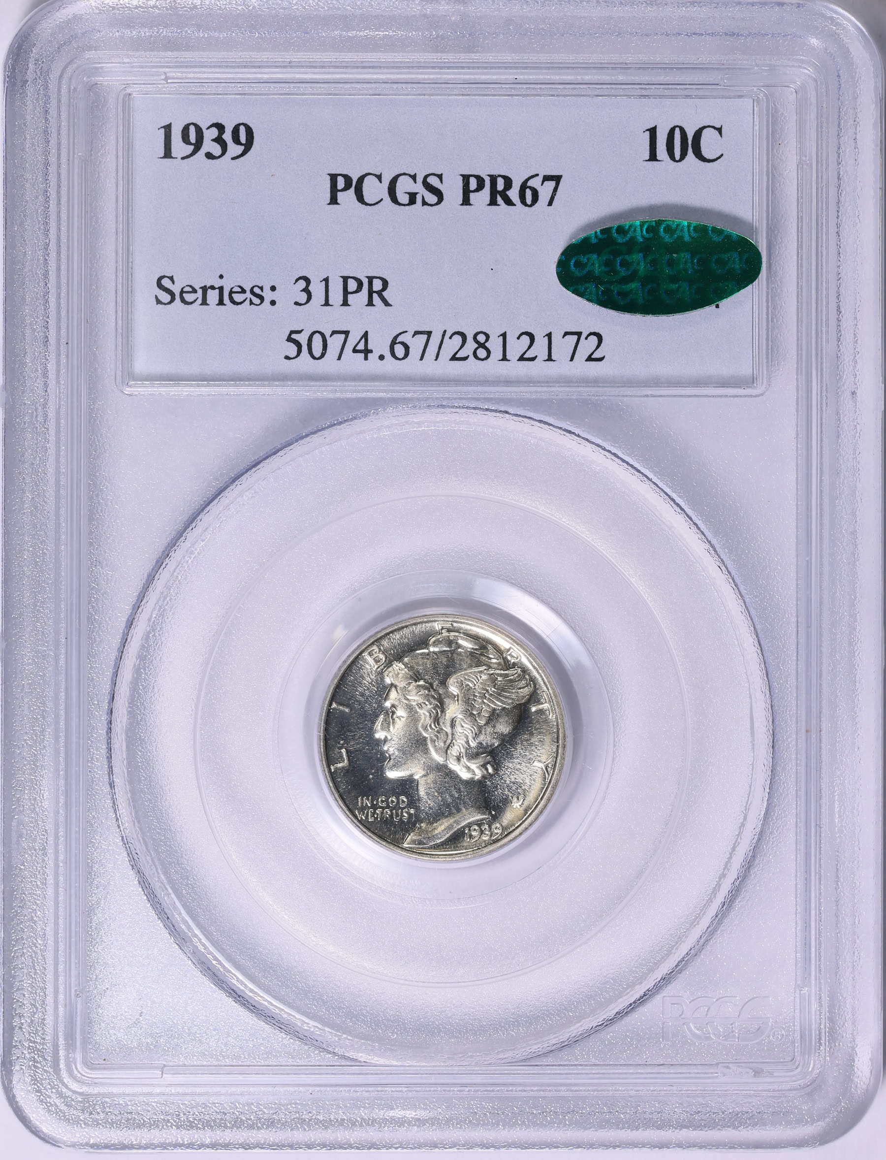 1939 Mercury Dime PCGS Proof-67 (CAC Green) (Item 1806975) | GreatCollections Coin Auctions
