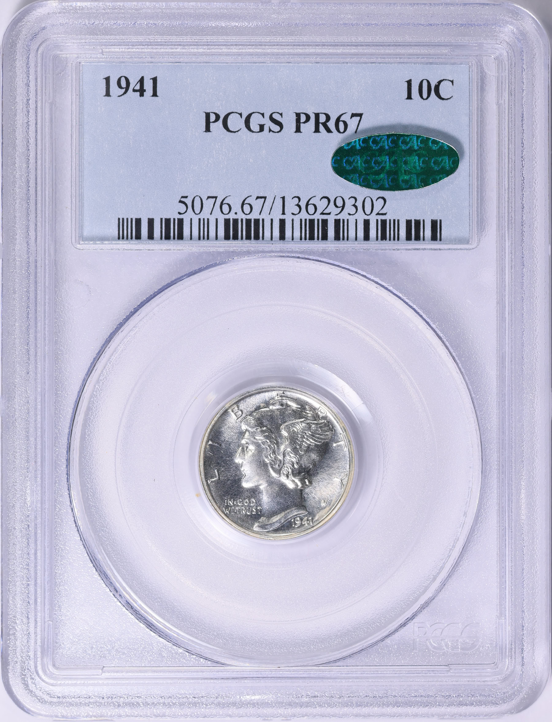 1941 Mercury Dime PCGS Proof-67 (CAC Green) (Item 1806977) | GreatCollections Coin Auctions