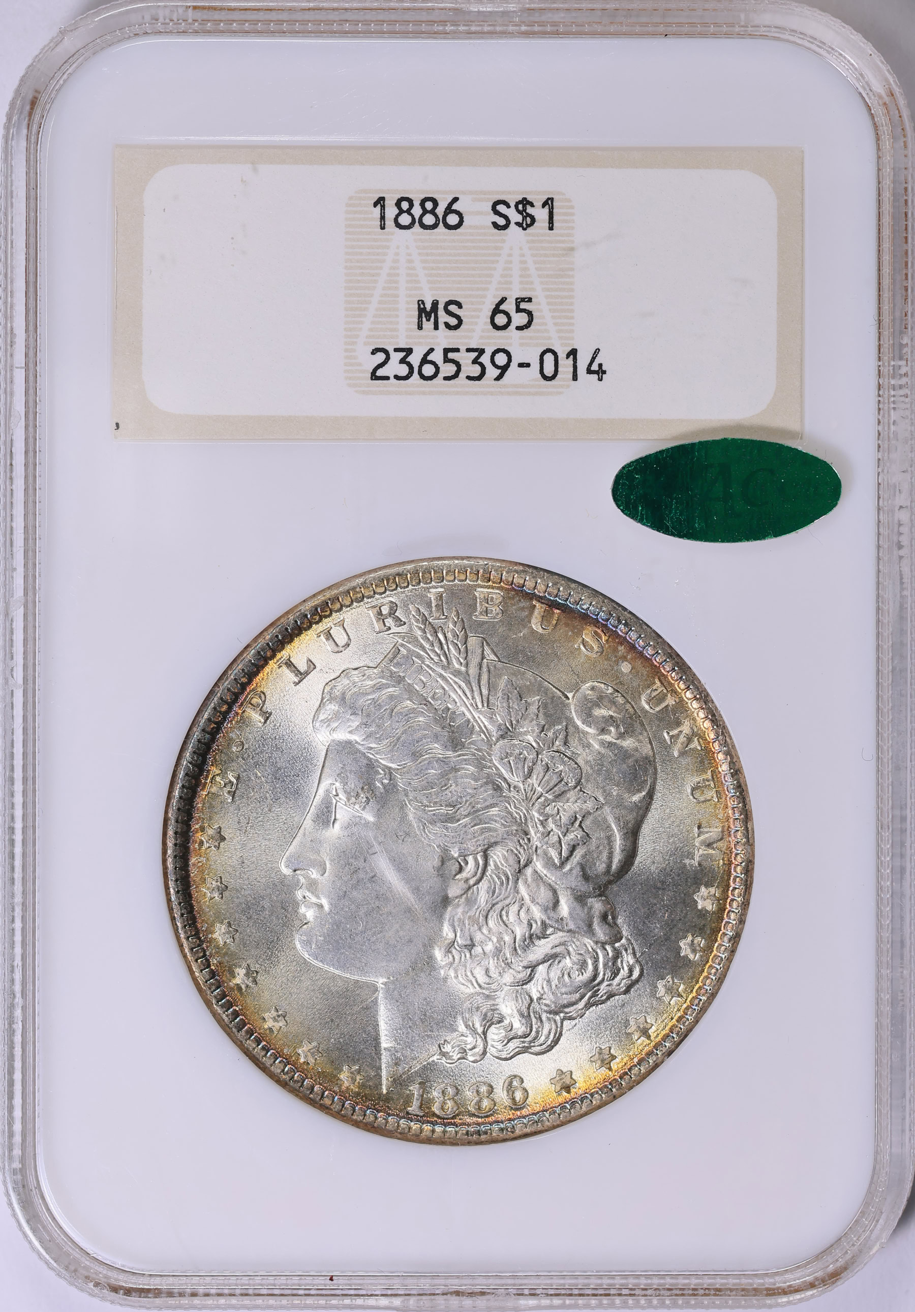1886 Morgan Silver Dollar NGC MS-65 (CAC Green) OH (Toned) (Item 1806985) | GreatCollections ...