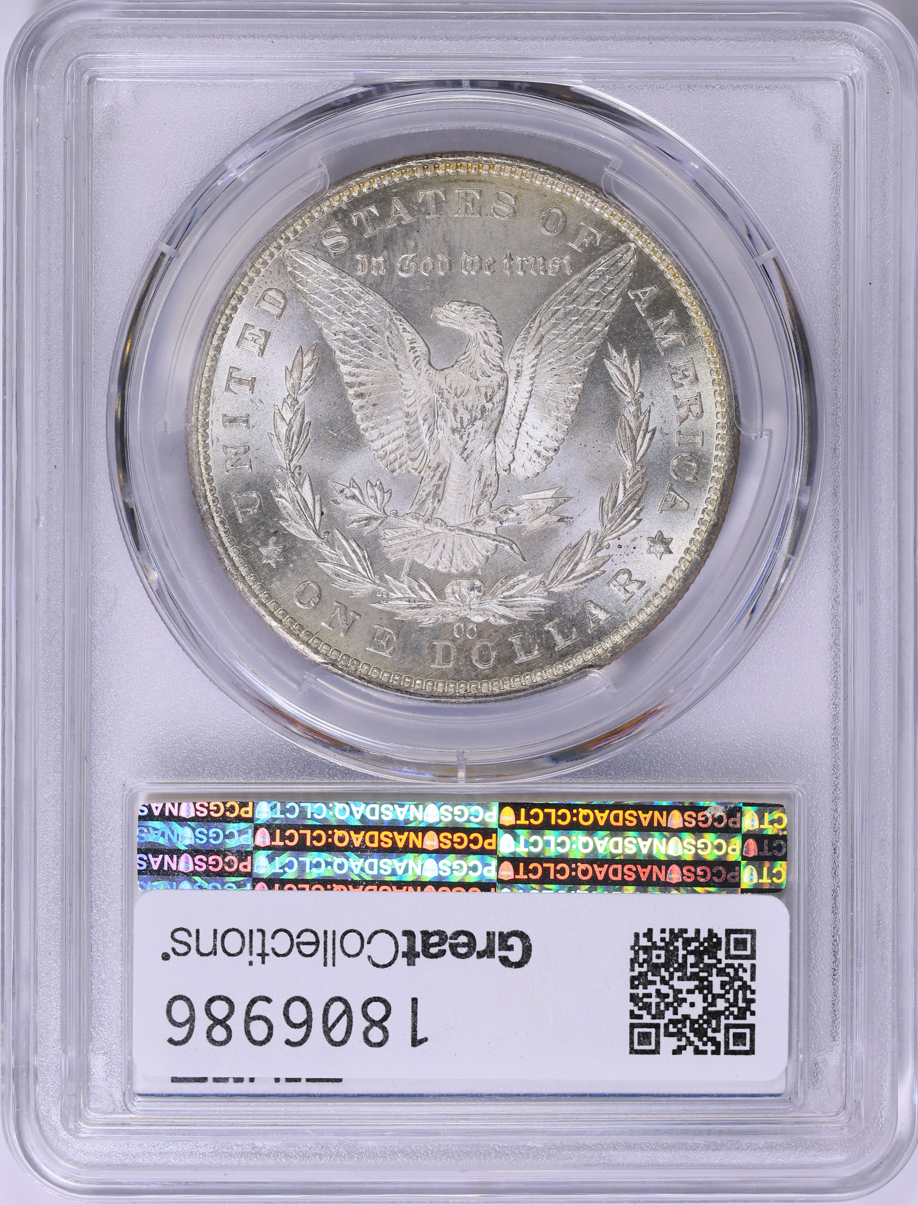 1890-CC Morgan Silver Dollar Tailbar PCGS MS-65+ (CAC Green) (Toned) (Illinois Set Collection ...