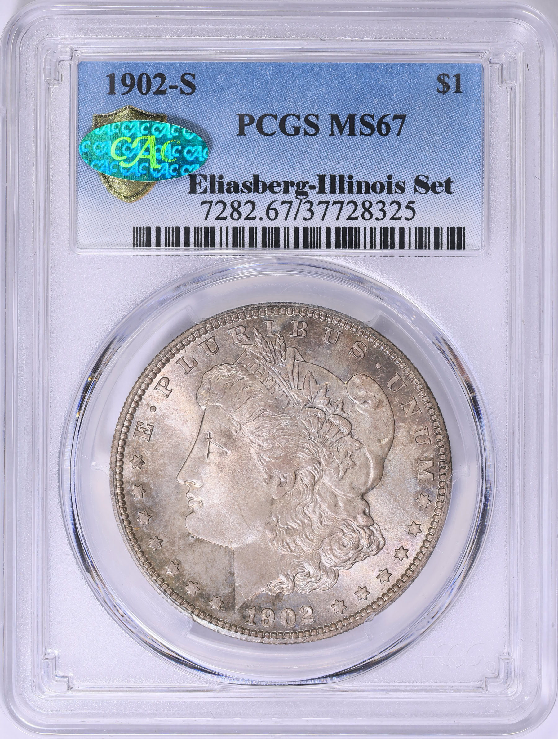 1902-S Morgan Silver Dollar PCGS MS-67 (CAC Green) (Toned) (Eliasberg-Illinois Set Collection ...