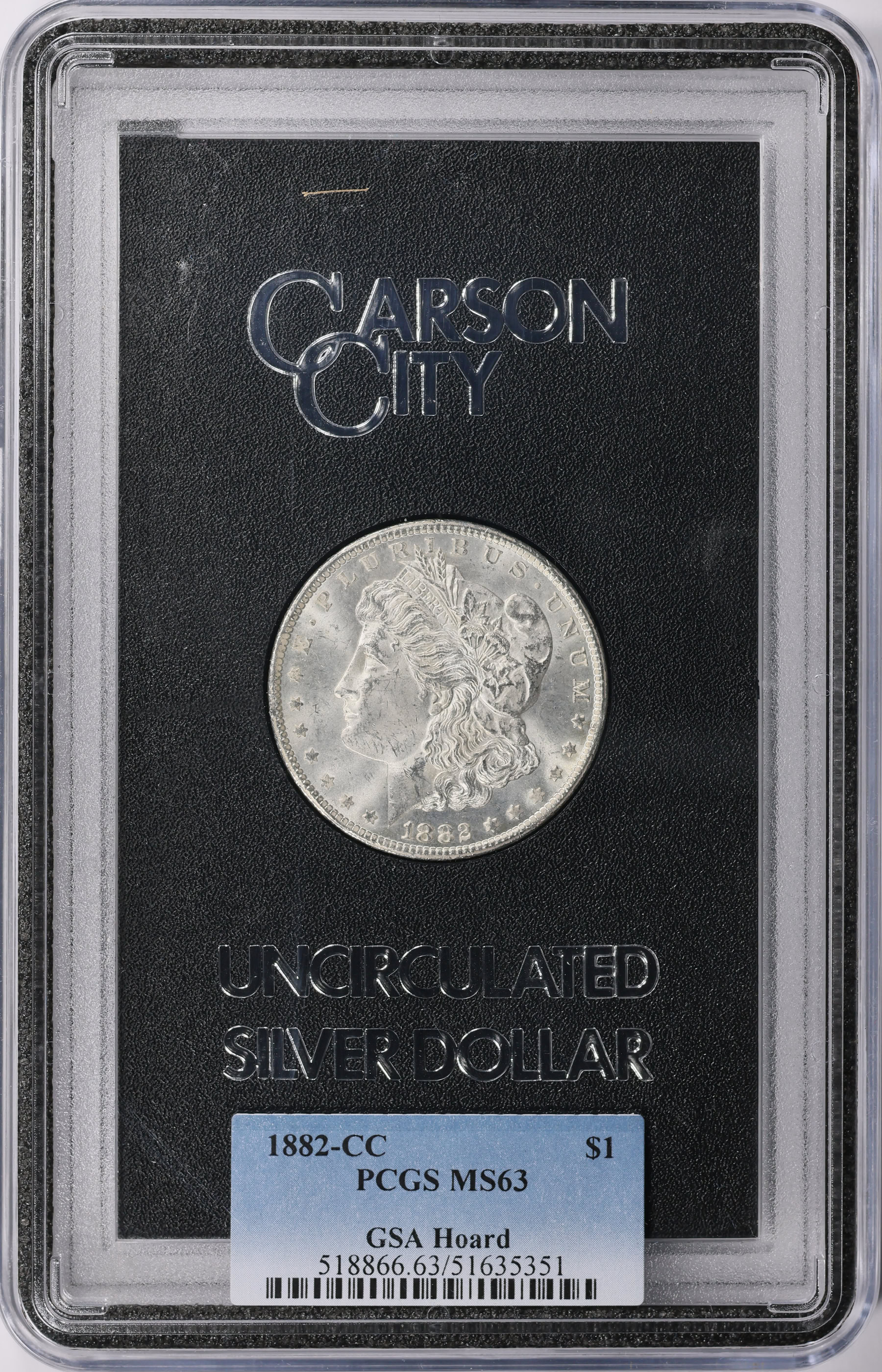 1882-CC Morgan Silver Dollar GSA Hoard PCGS MS-63 (GSA Holder) (With GSA Box and Numbered ...