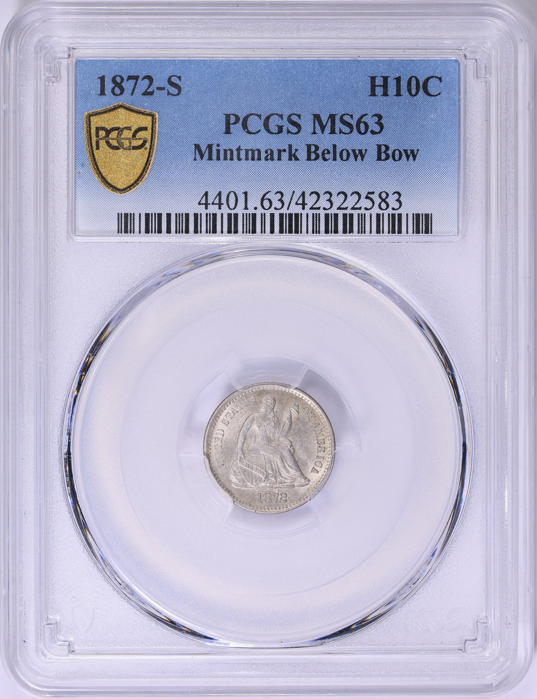 1872-S Seated Liberty Half Dime Mintmark Below Bow PCGS MS-63 (Item 1807009) | GreatCollections ...