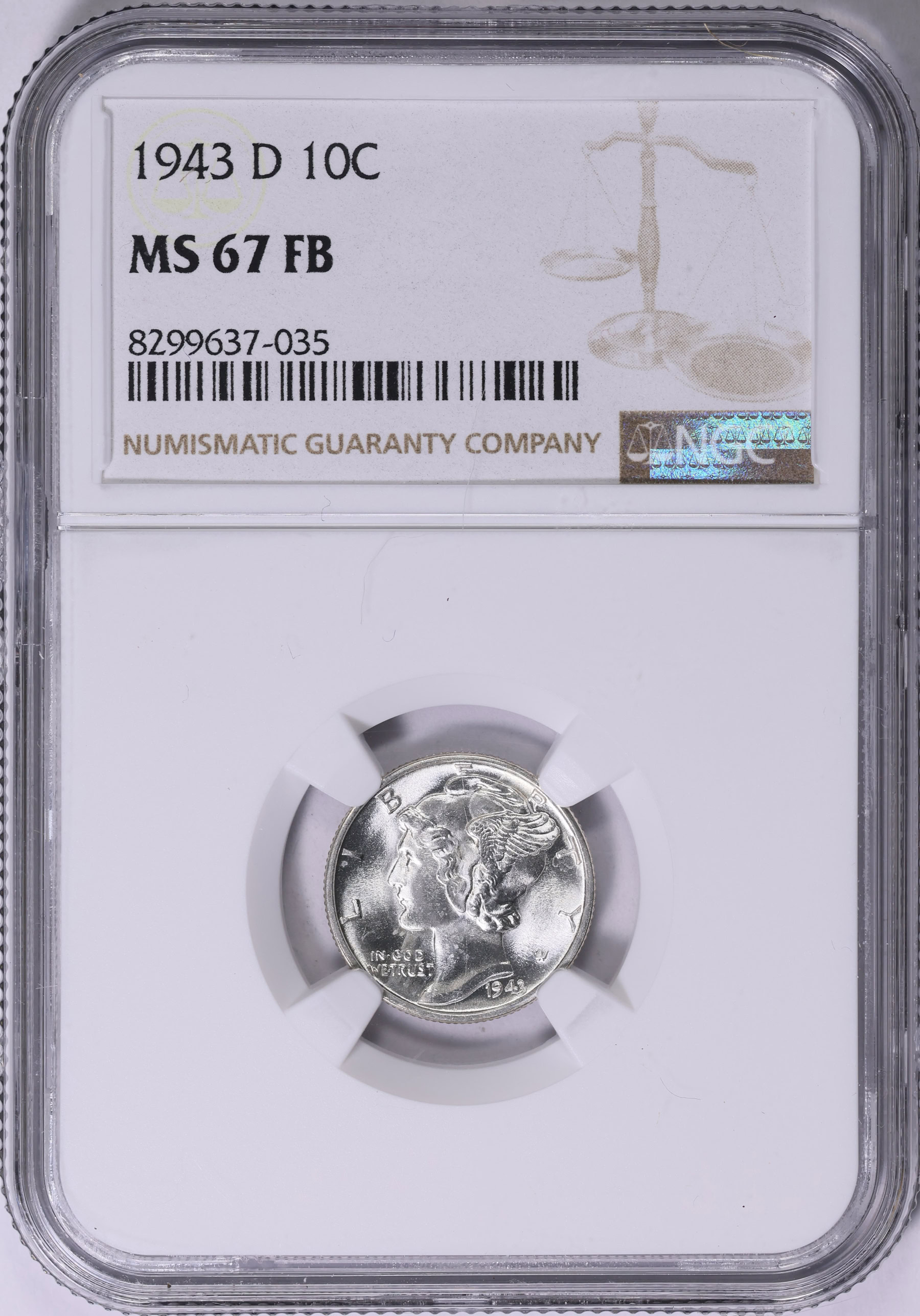 1943-D Mercury Dime NGC MS-67 FB (Item 1807019) | GreatCollections Coin Auctions