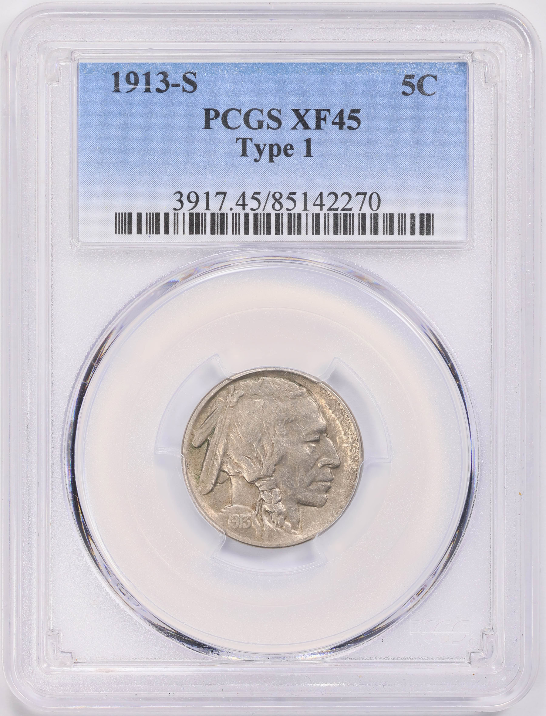 1913-S Buffalo Nickel Type 1 PCGS XF-45 (Item 1807026) | GreatCollections Coin Auctions