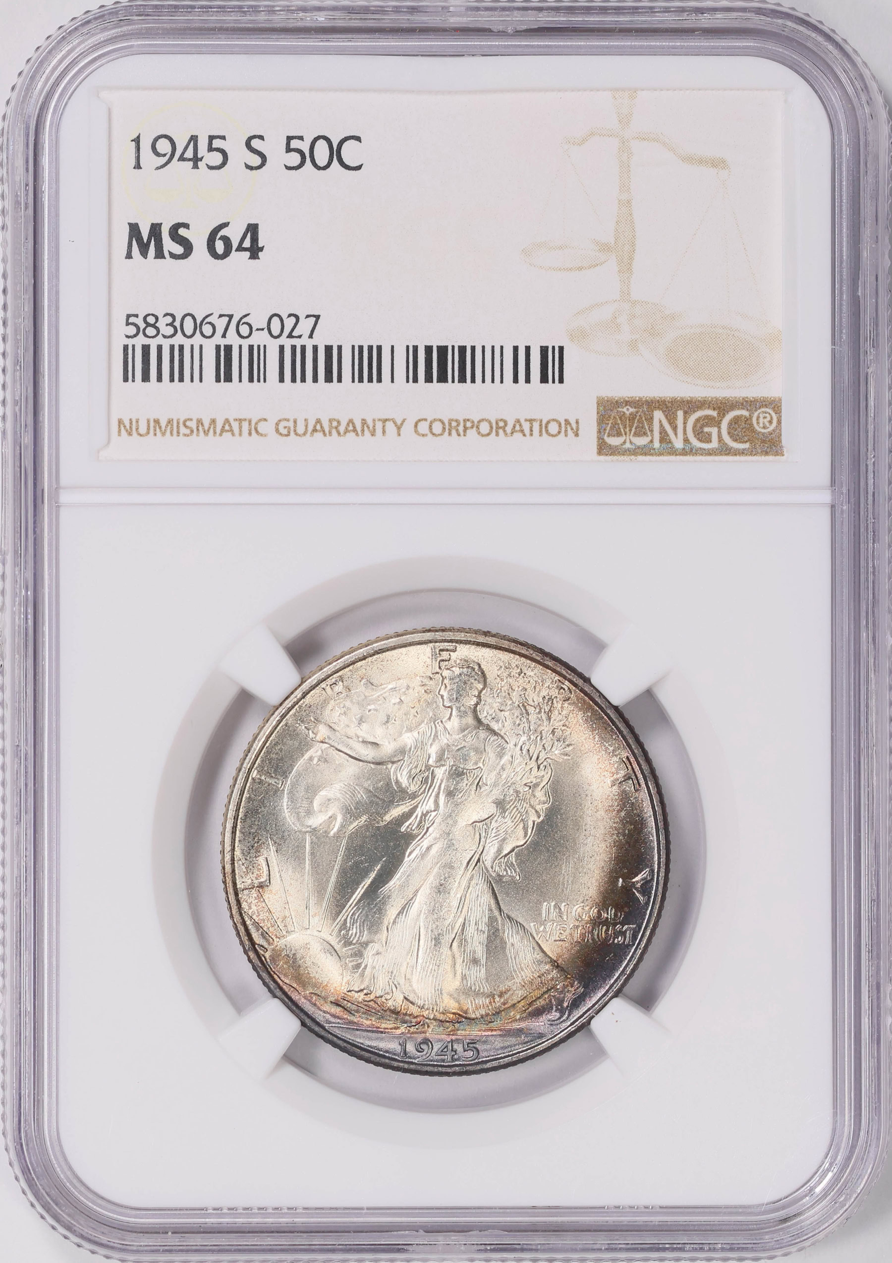 1945-S Walking Liberty Half Dollar NGC MS-64 (Toned) (Item 1807038) | GreatCollections Coin Auctions