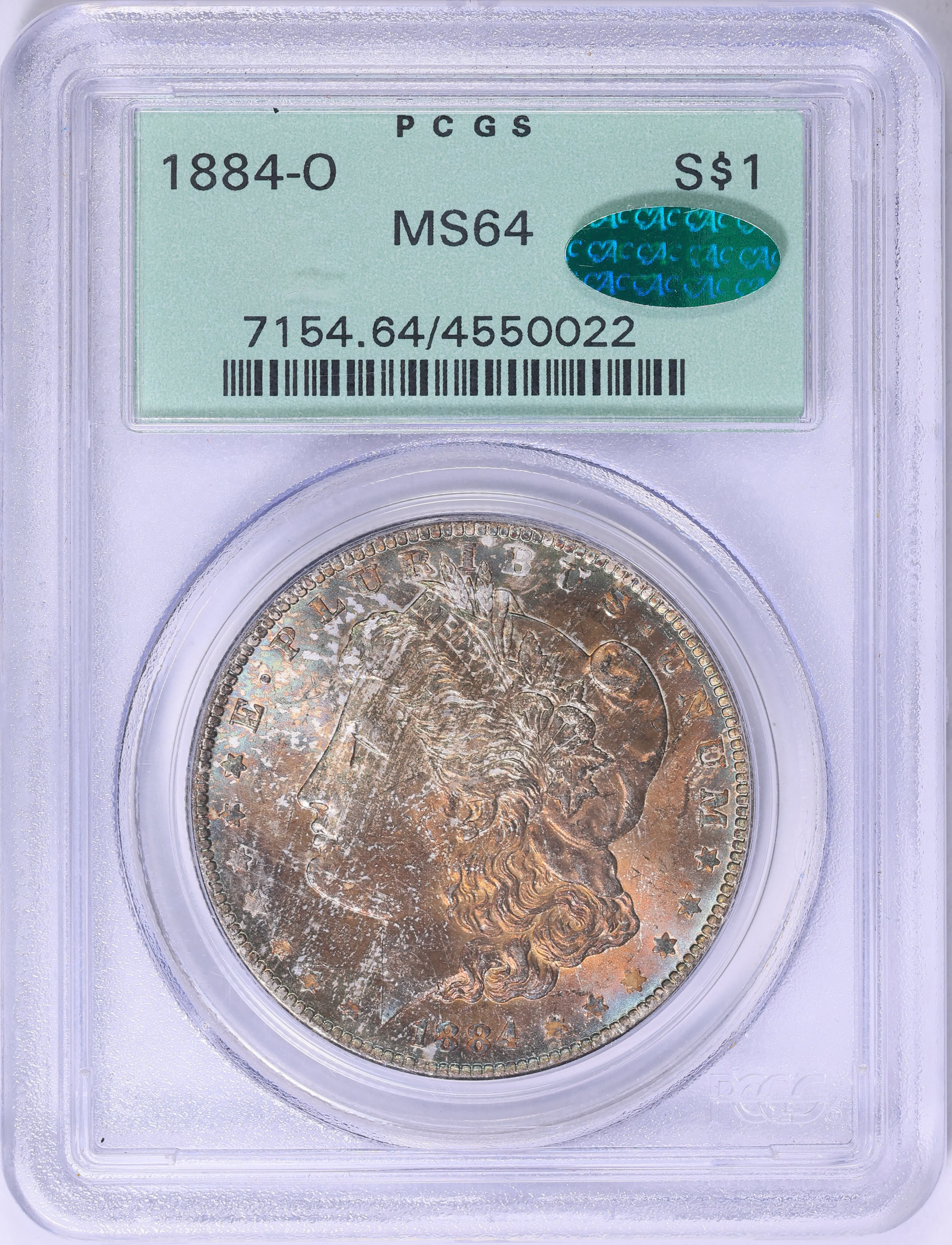 1884-O Morgan Silver Dollar PCGS MS-64 (CAC Green) OGH (Toned) (Item 1807130) | GreatCollections ...