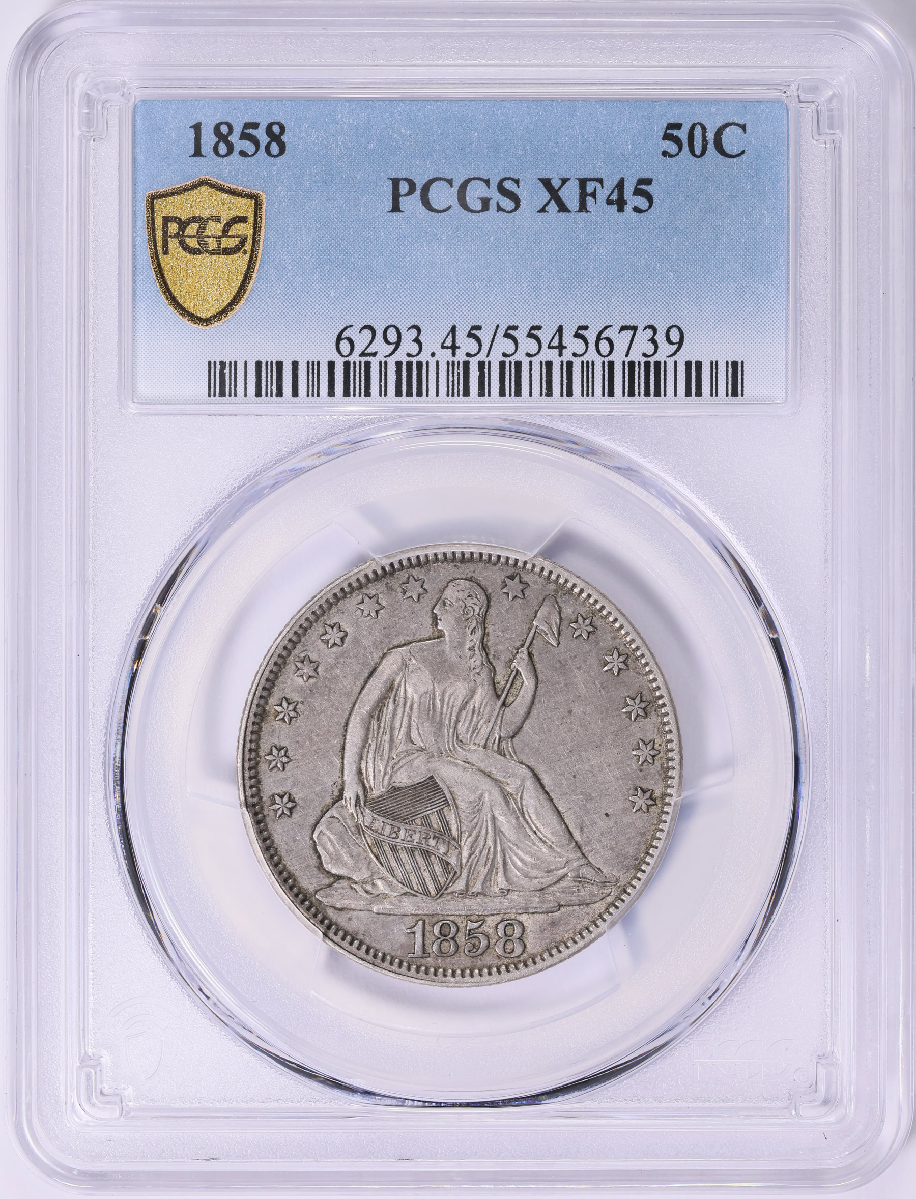 1858 Seated Liberty Half Dollar PCGS XF-45 (Item 1807199) | GreatCollections Coin Auctions