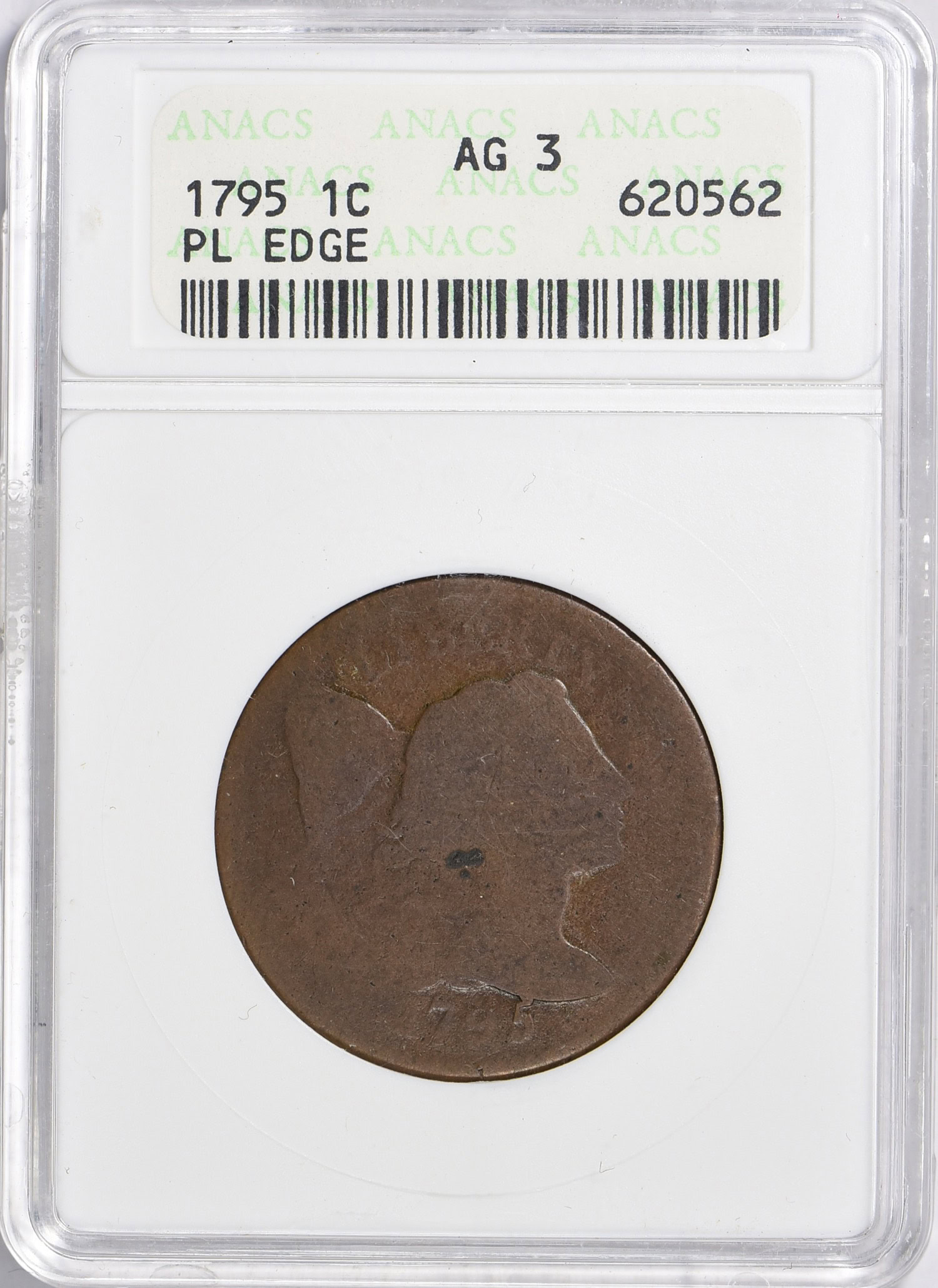 1795 Liberty Cap Cent Plain Edge ANACS AG-03 BN OH (Item 1807242 ...