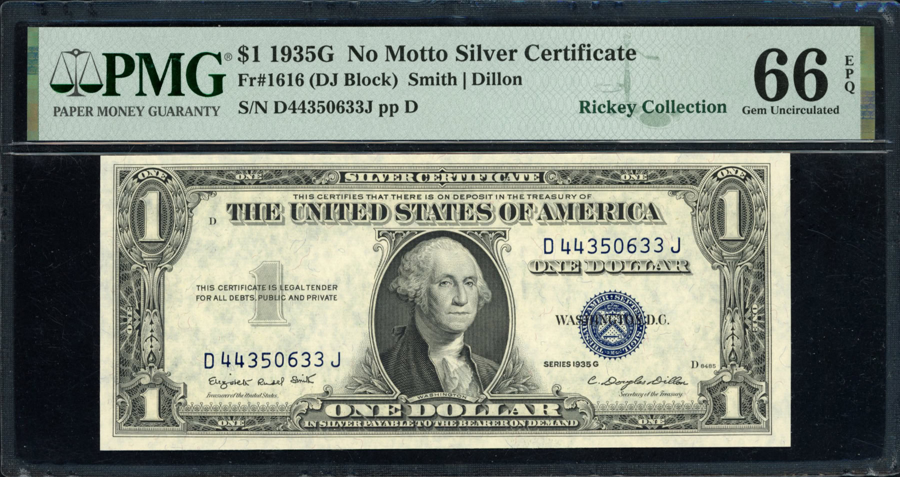 Fr. 1616 (DJ Block) 1935G $1 No Motto Silver Certificate Note Smith ...