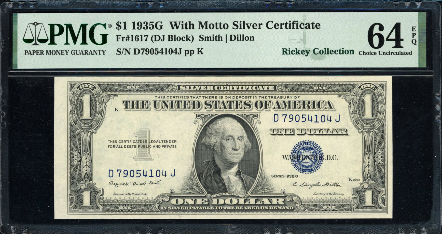 Fr. 1617 (DJ Block) 1935G $1 With Motto Silver Certificate Note Smith ...