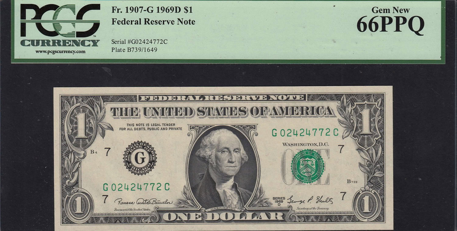 Fr. 1907-G (GC Block) 1969D $1 Chicago Federal Reserve Note Banuelos ...