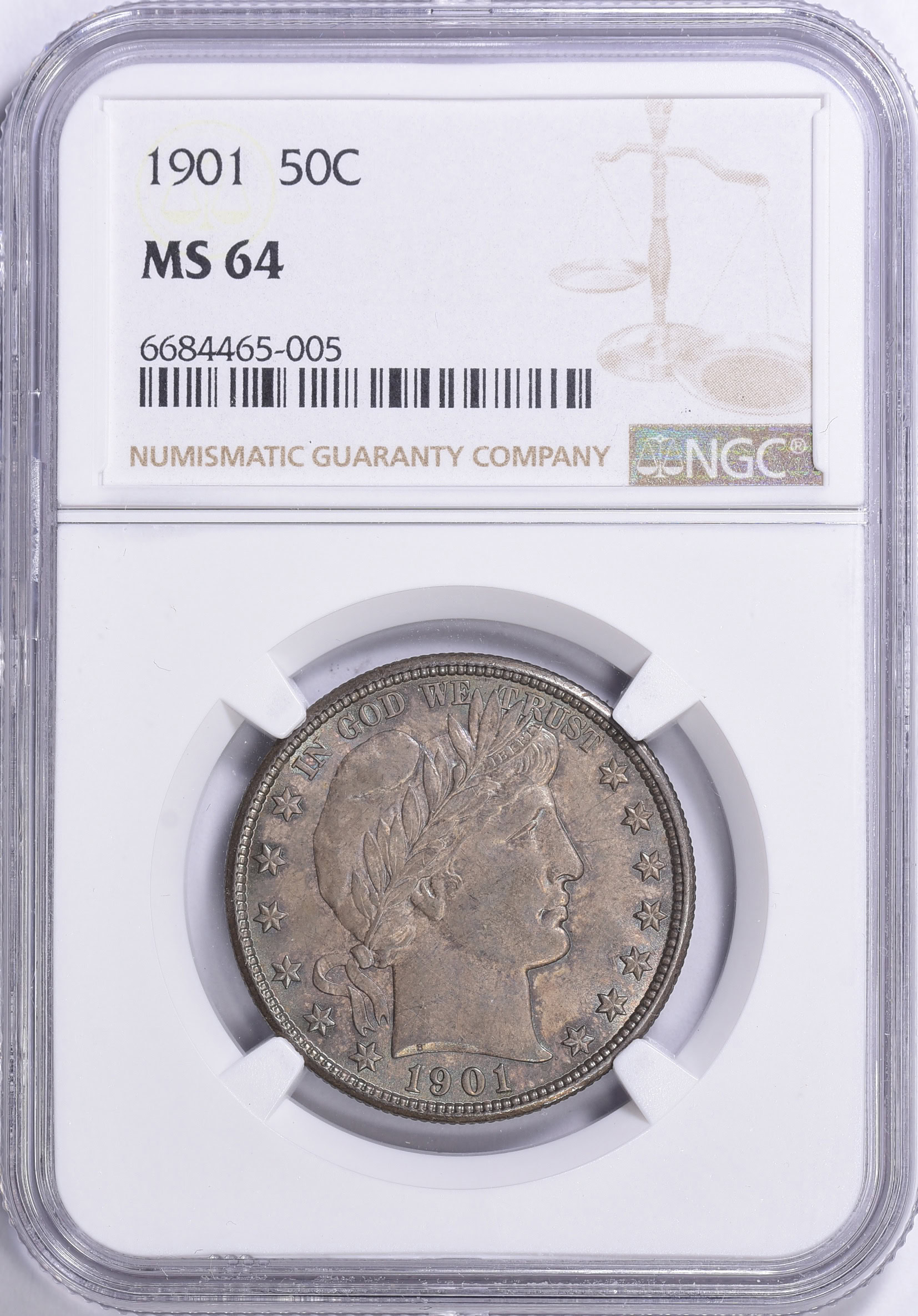 1901 Barber Half Dollar NGC MS-64 (Toned) (Item 1807553) | GreatCollections Coin Auctions
