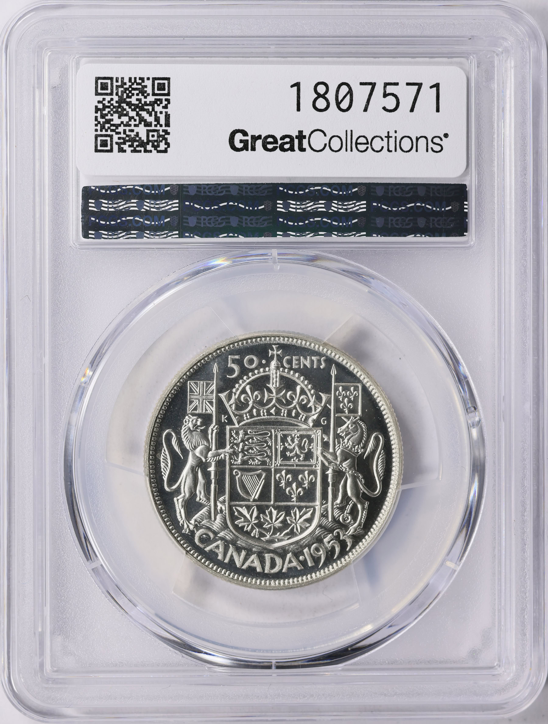 Canada 1953 Silver 50 Cents Large Date, With Strap KM-53 PCGS PL-68 ...