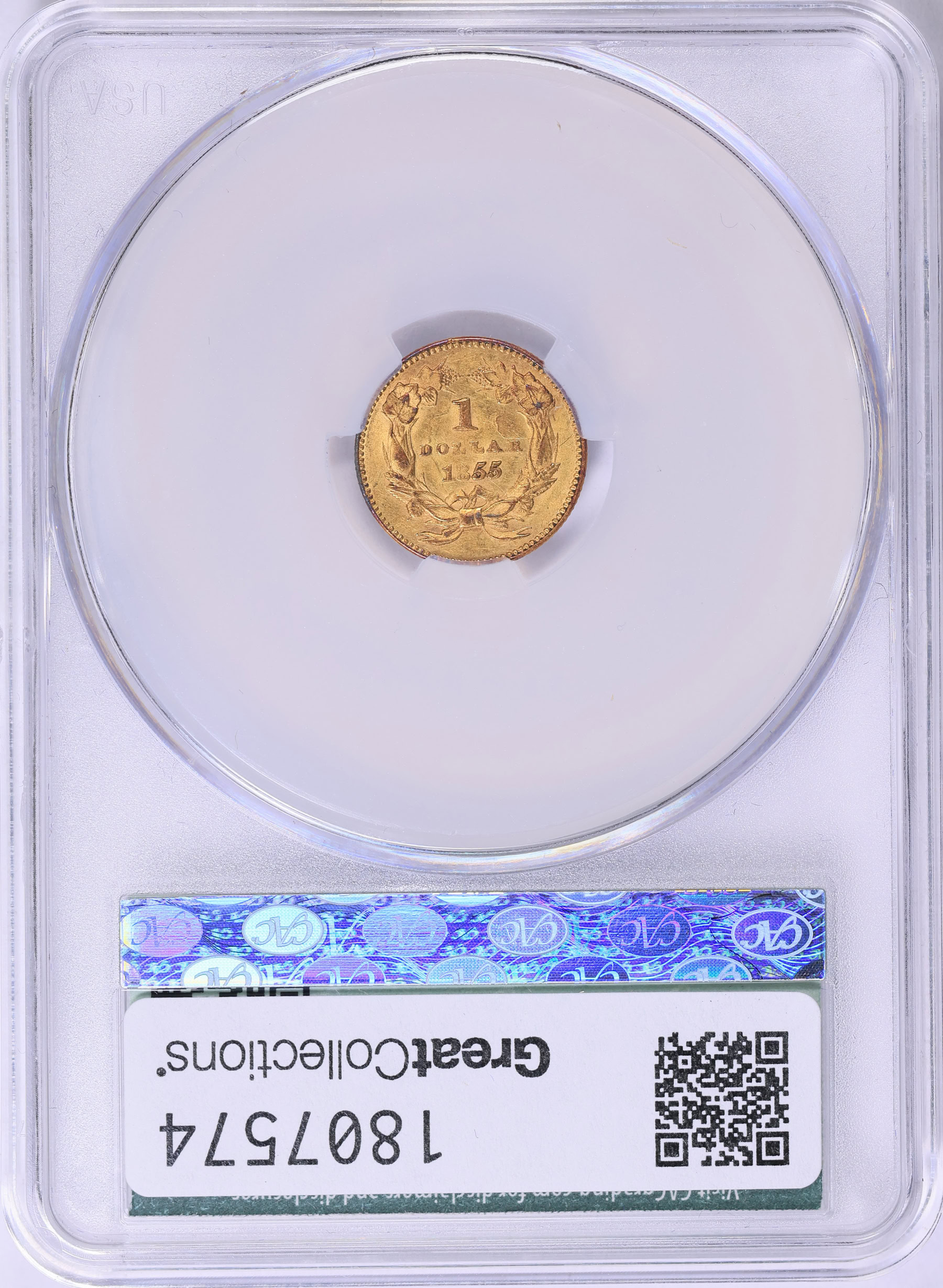 1855 Indian Princess Gold Dollar Type 2 CACG AU-58 (Item 1807574) | GreatCollections Coin Auctions