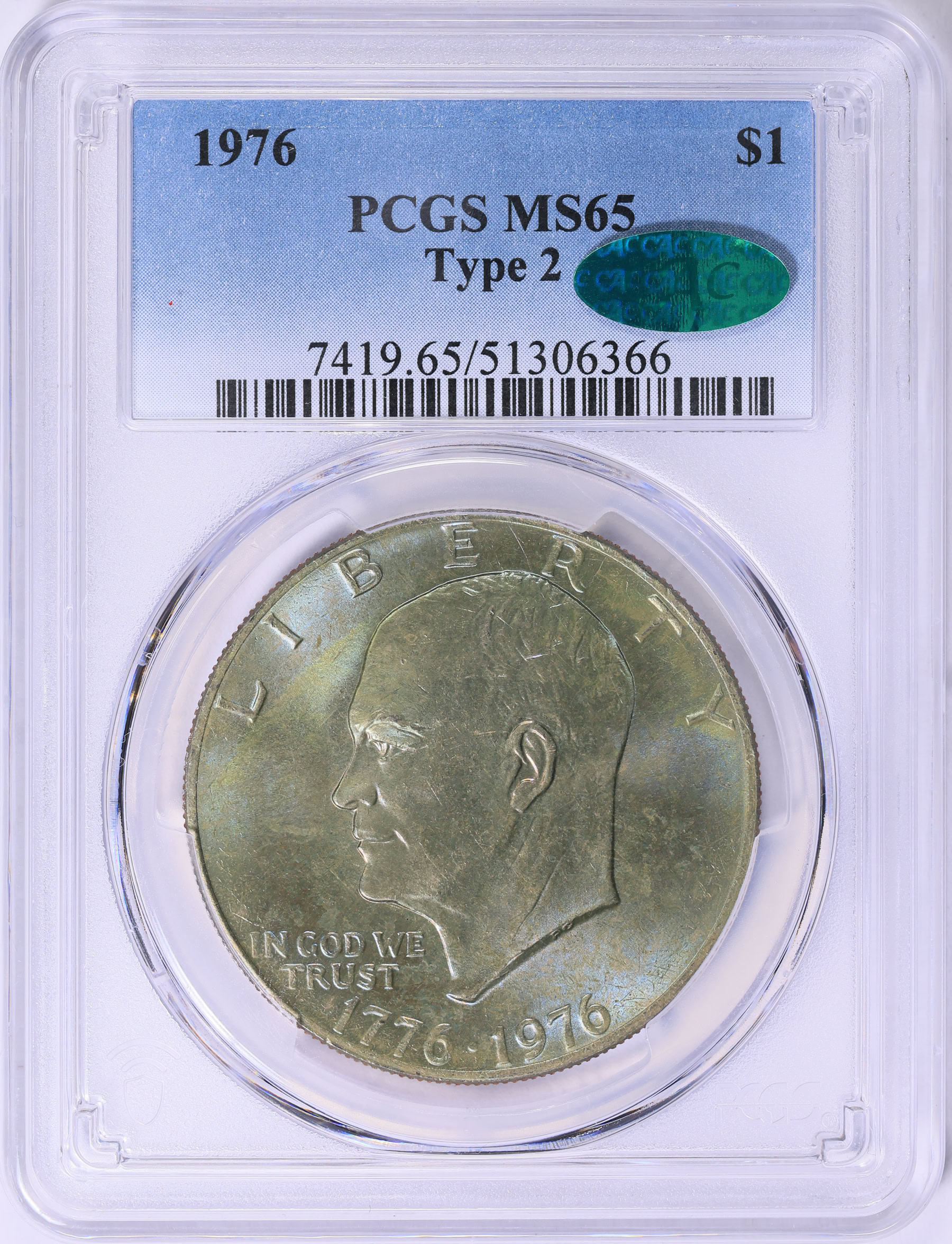 1976 Eisenhower Dollar Type 2 PCGS MS-65 (CAC Green) (Toned) (Item 1807576) | GreatCollections ...