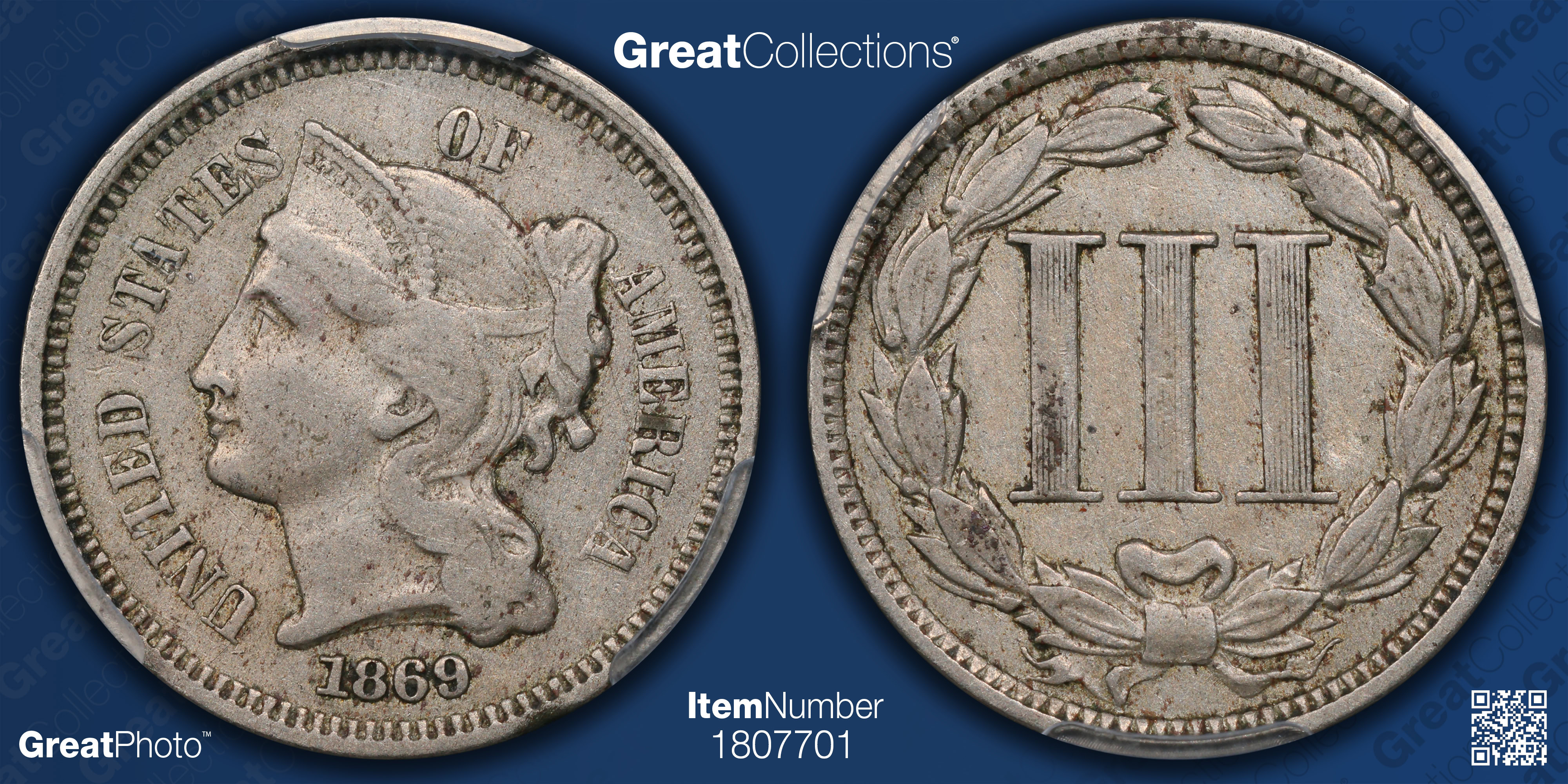 1869 Nickel Three-Cent Piece PCGS XF-40 (Item 1807701 ...