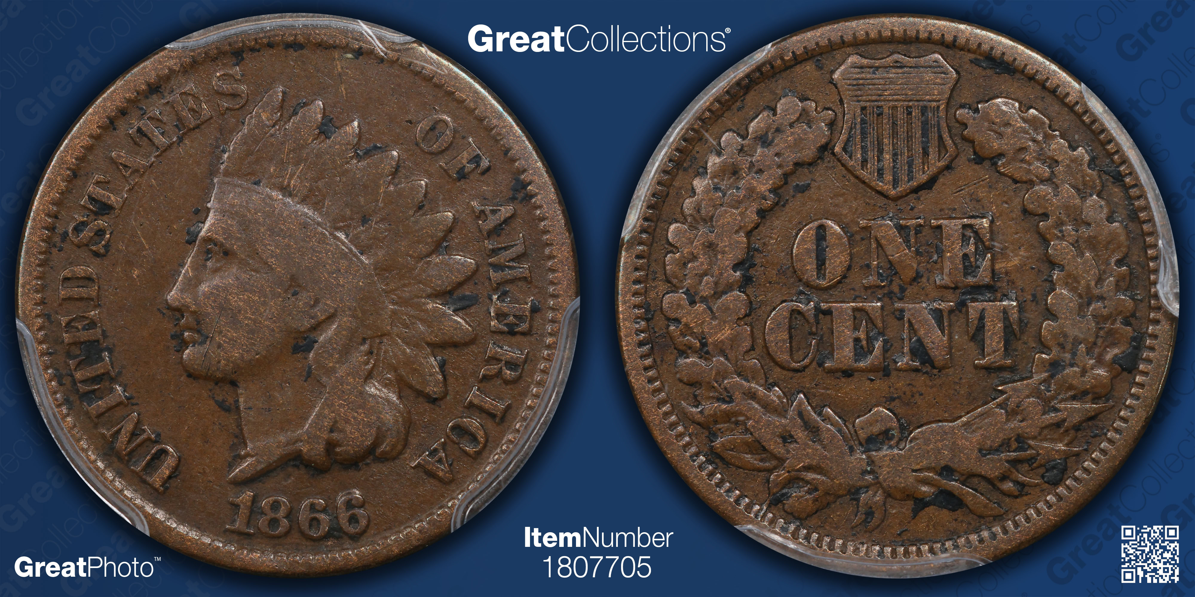 1866 Indian Cent PCGS VG-08 BN (Item 1807705) | GreatCollections Coin ...