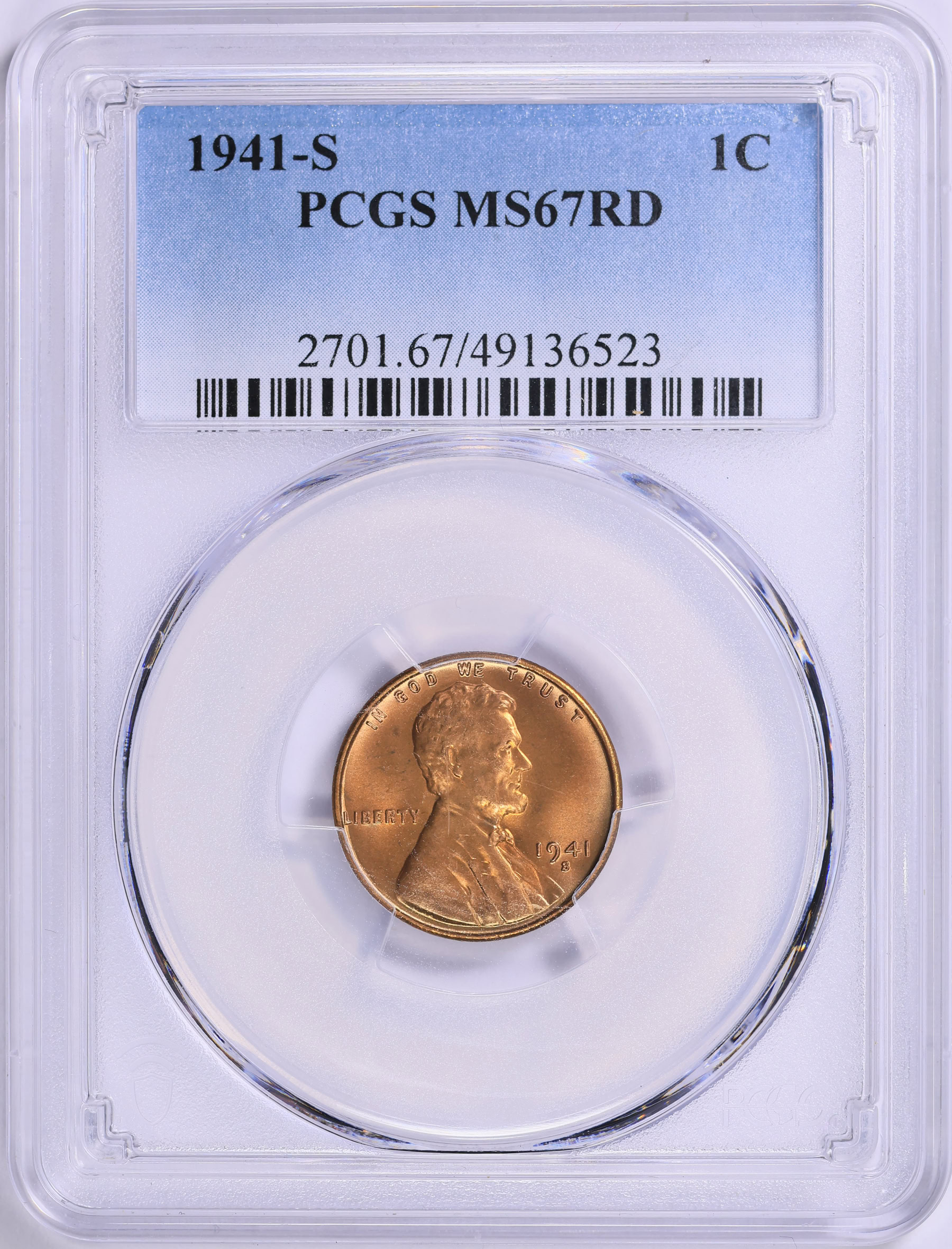 1941-S Lincoln Cent PCGS MS-67 RD (Item 1807706) | GreatCollections Coin Auctions