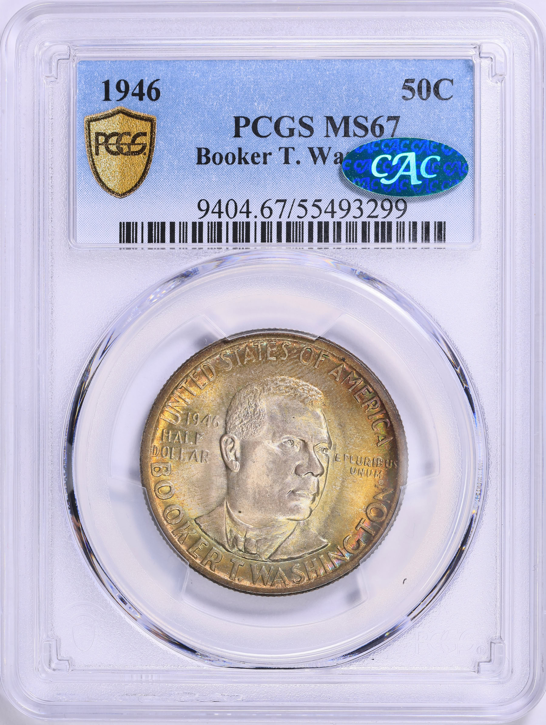 1946 Booker T. Washington Memorial Half Dollar PCGS MS-67 (CAC Green) (Toned) (Item 1807730 ...
