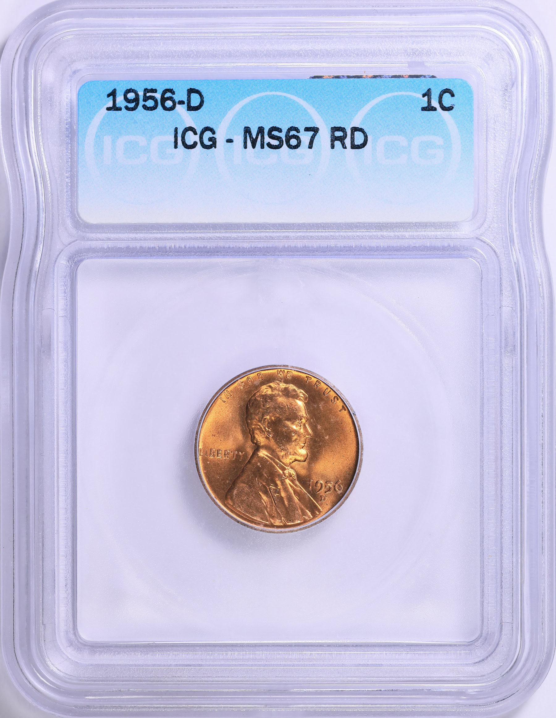 1956-D Lincoln Cent ICG MS-67 RD (Item 1807745) | GreatCollections Coin Auctions