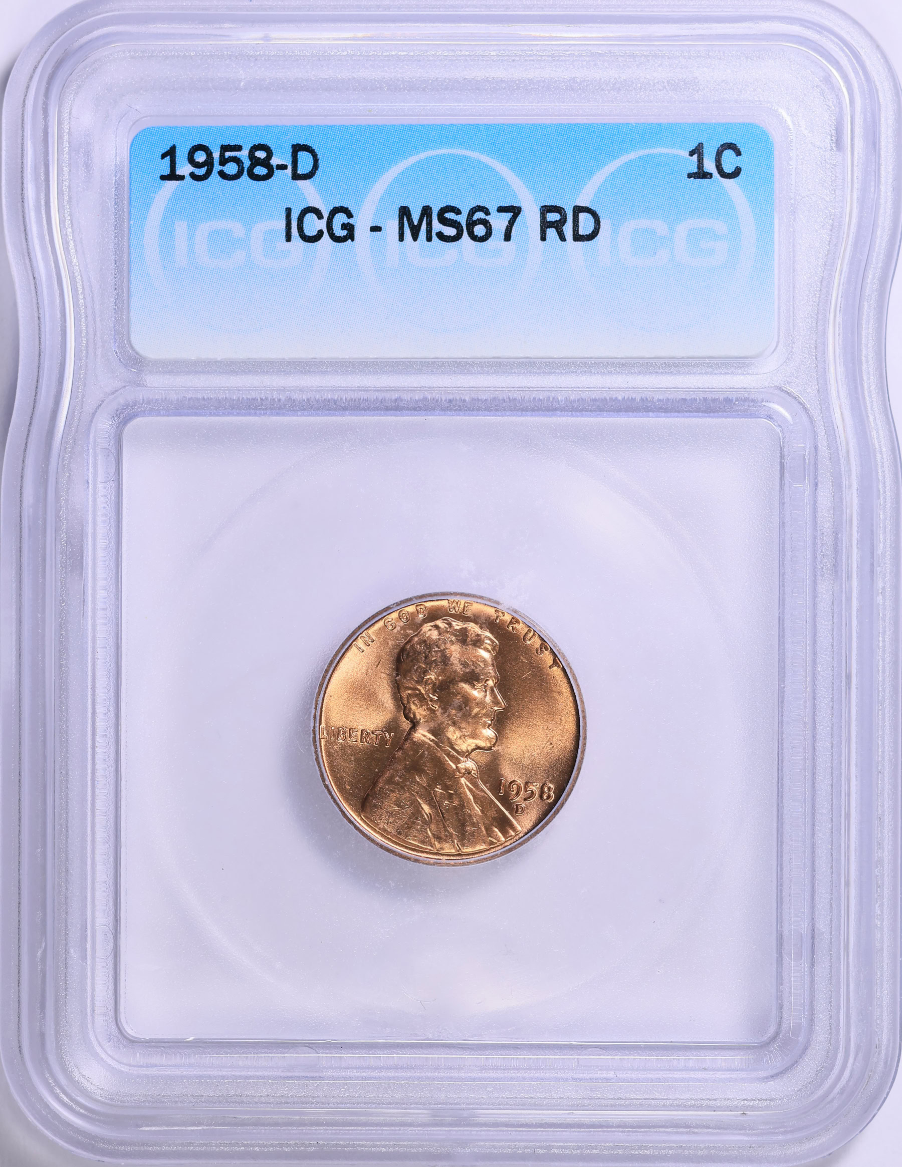 1958-D Lincoln Cent ICG MS-67 RD (Item 1807748) | GreatCollections Coin Auctions