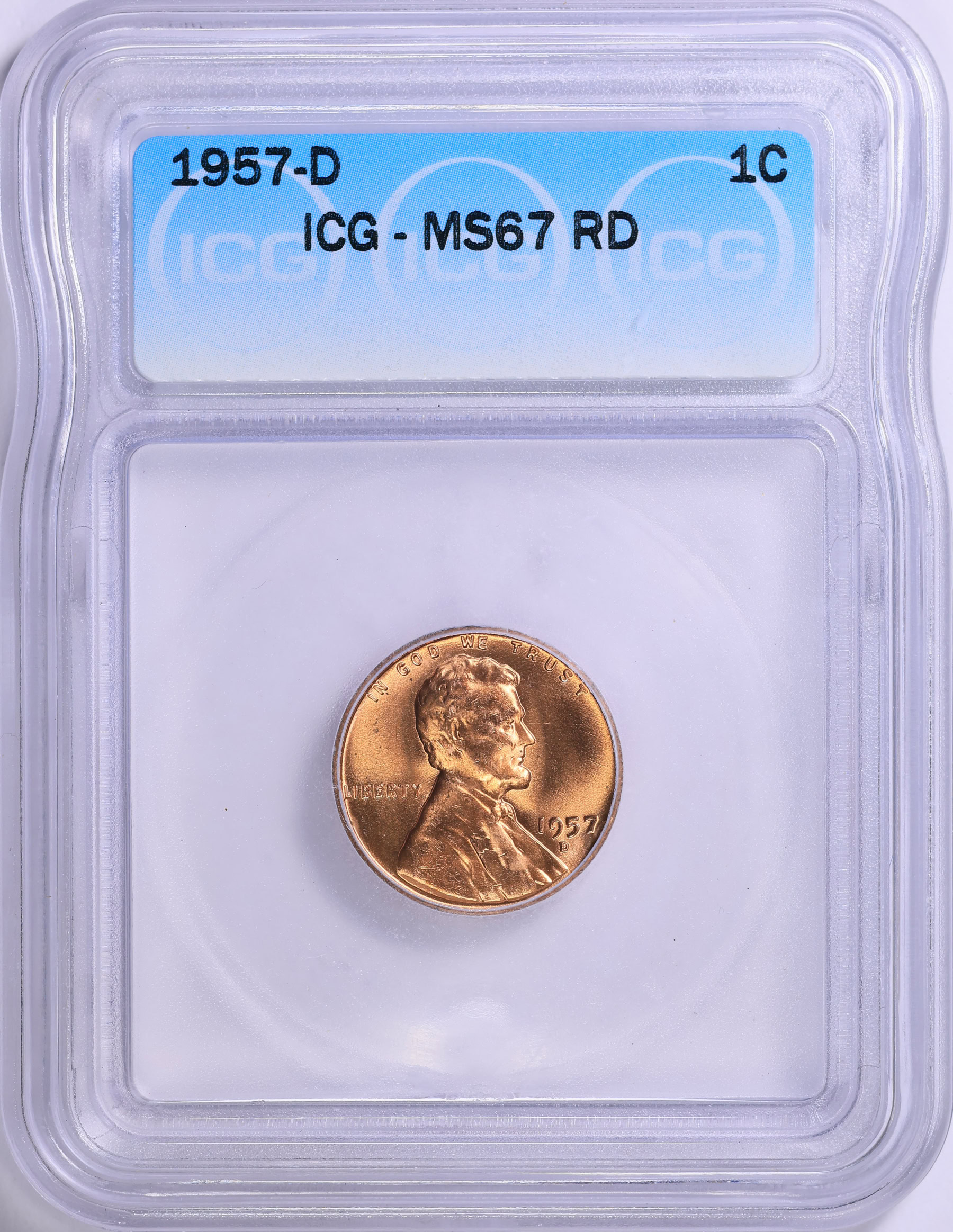 1957-D Lincoln Cent ICG MS-67 RD (Item 1807749) | GreatCollections Coin Auctions