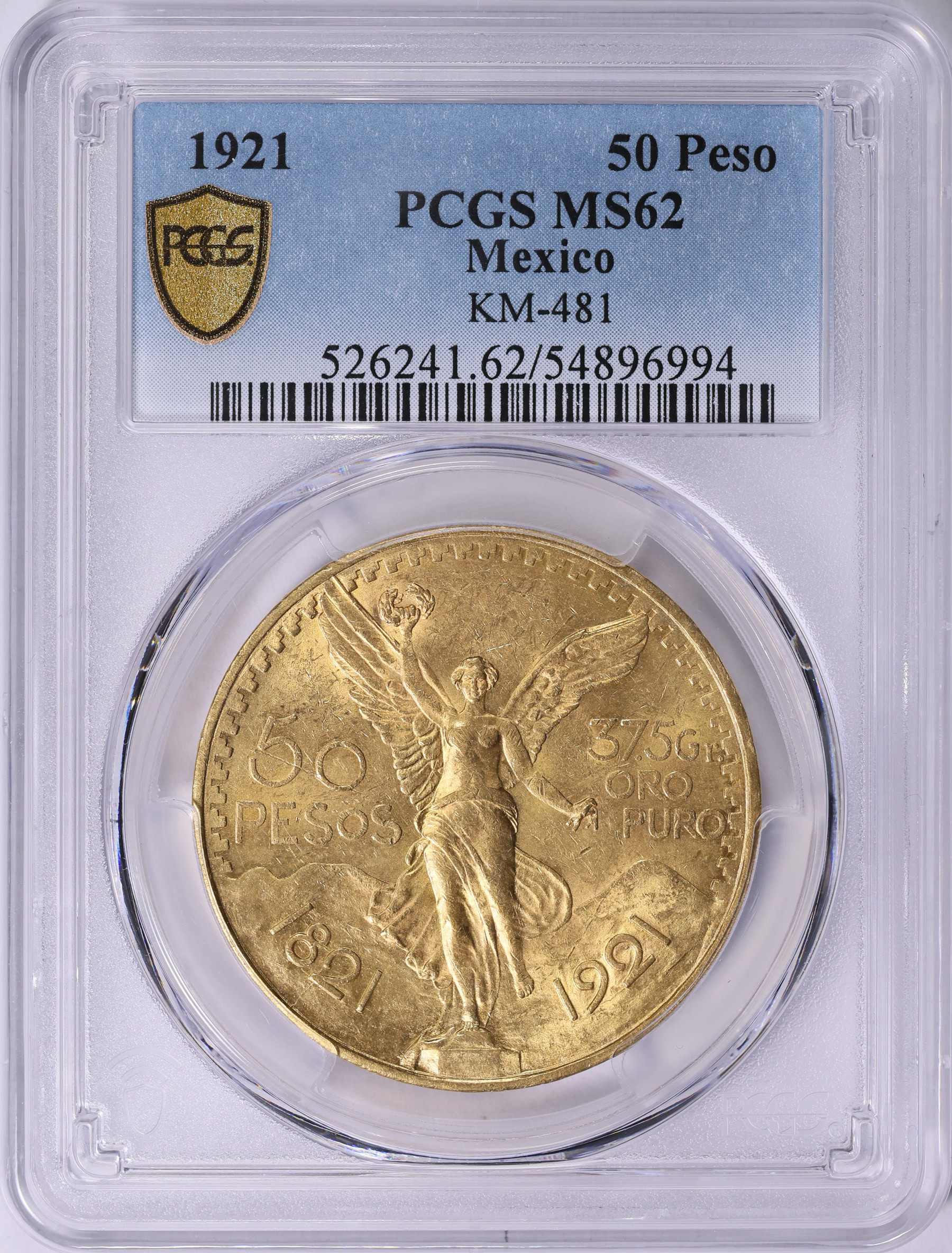 Mexico 1921 Gold 50 Pesos KM-481 PCGS MS-62 (AGW = 1.2057 oz.) (Item 1807821) | GreatCollections ...