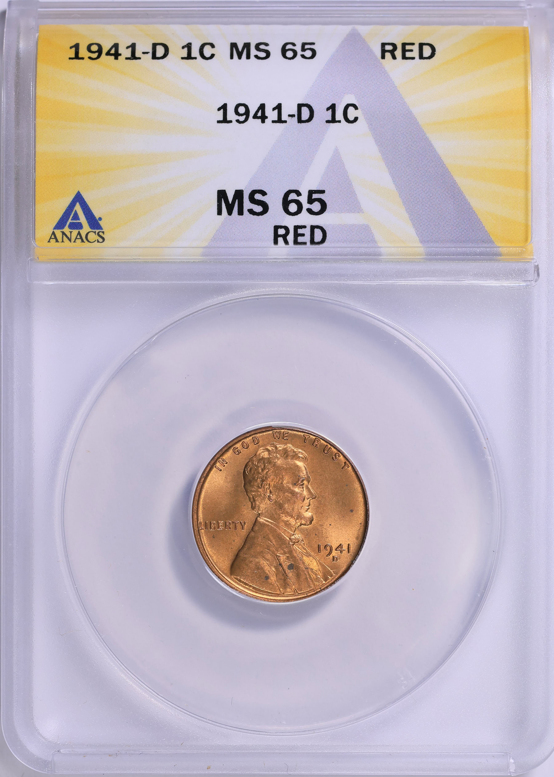 1941-D Lincoln Cent ANACS MS-65 RD (Item 1807876) | GreatCollections Coin Auctions