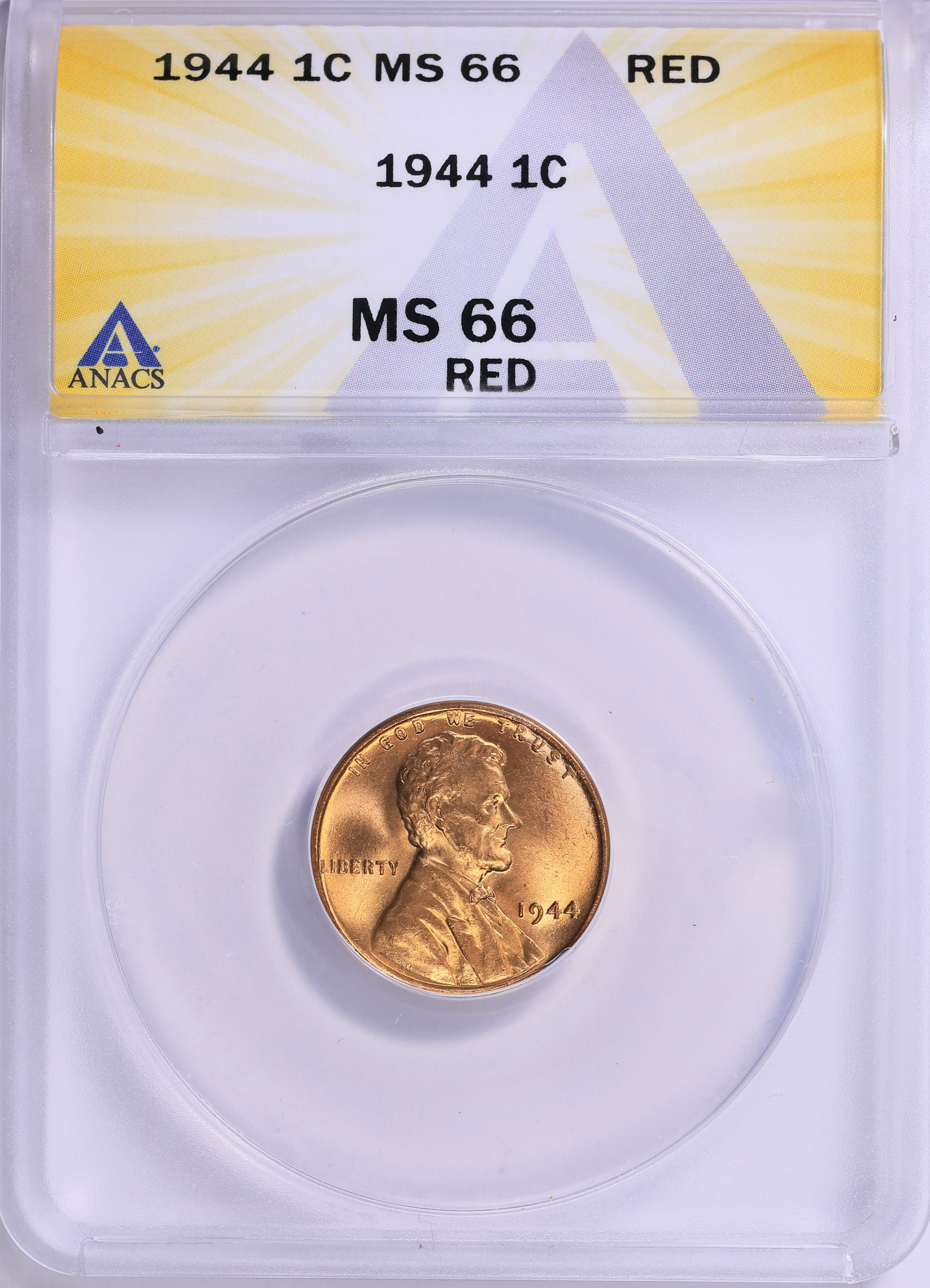 1944 Lincoln Cent ANACS MS-66 RD (Item 1807877) | GreatCollections Coin Auctions