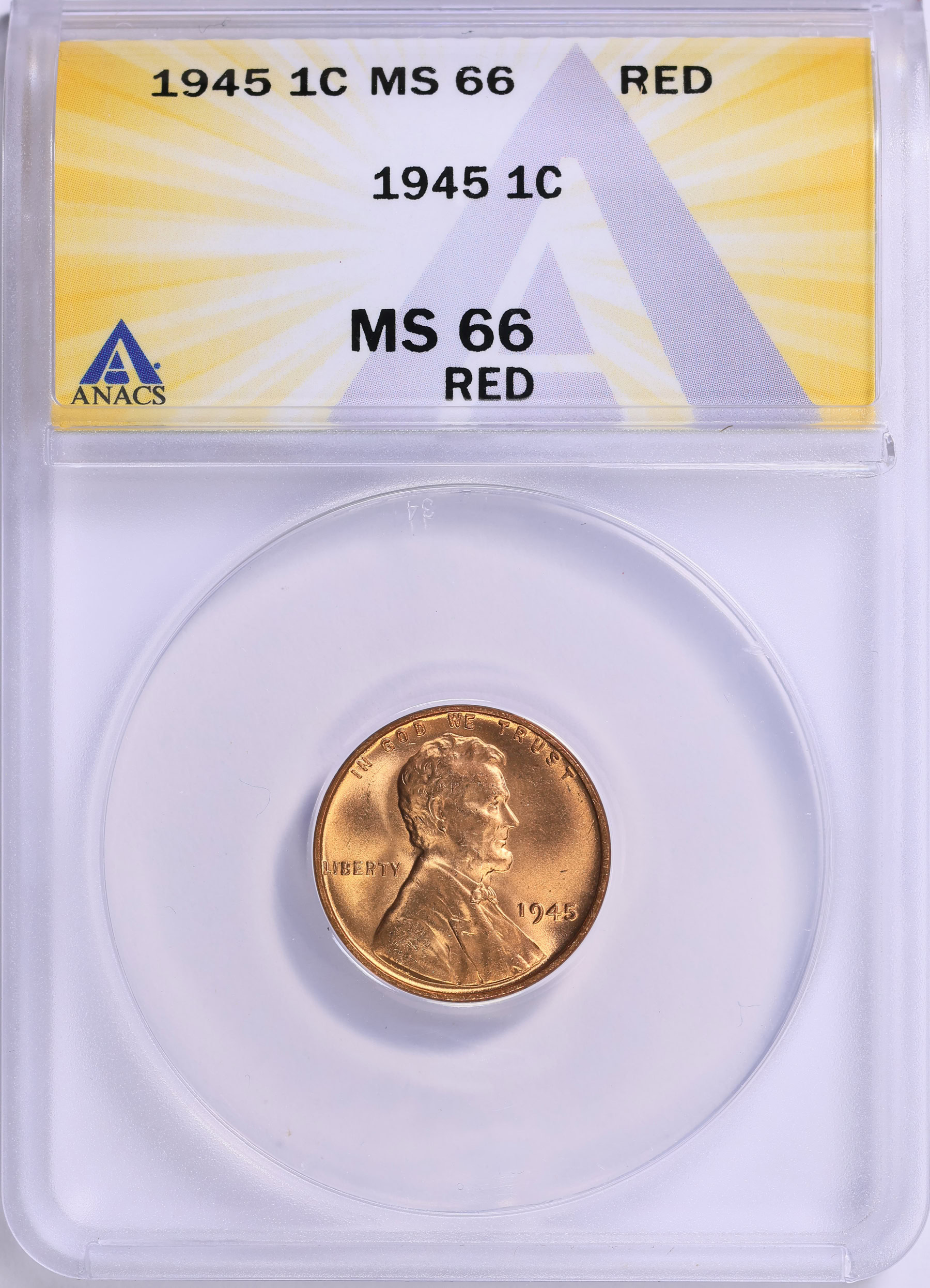 1945 Lincoln Cent ANACS MS-66 RD (Item 1807879) | GreatCollections Coin Auctions