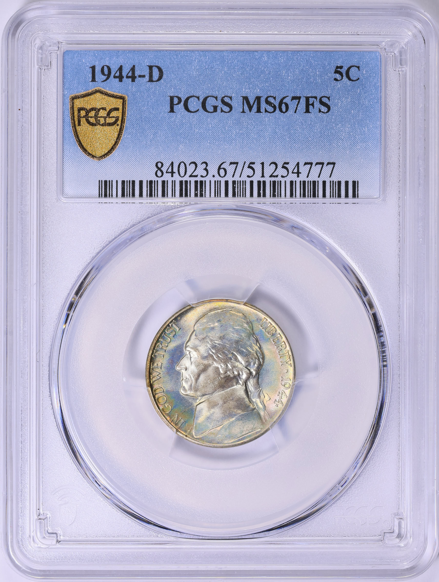 1944-D Jefferson Nickel PCGS MS-67 FS (Toned) (Item 1807913) | GreatCollections Coin Auctions