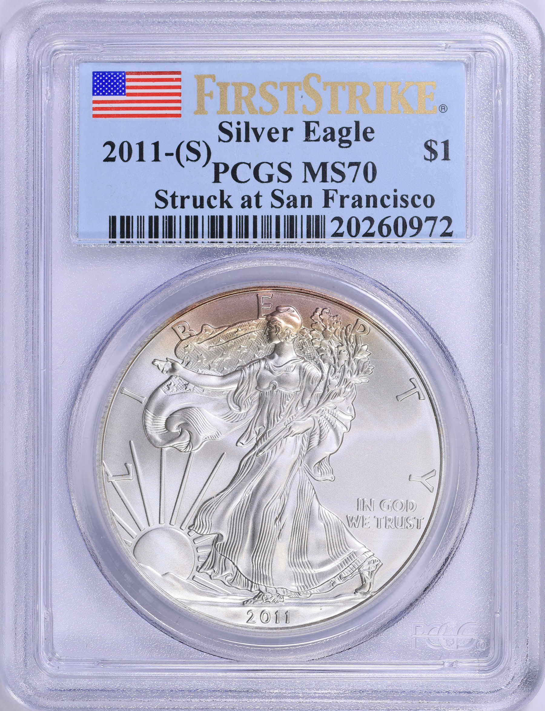 2011-(S) $1 Silver Eagle Struck at San Francisco First Strike PCGS MS-70 (Toned) (Item 1807942 ...