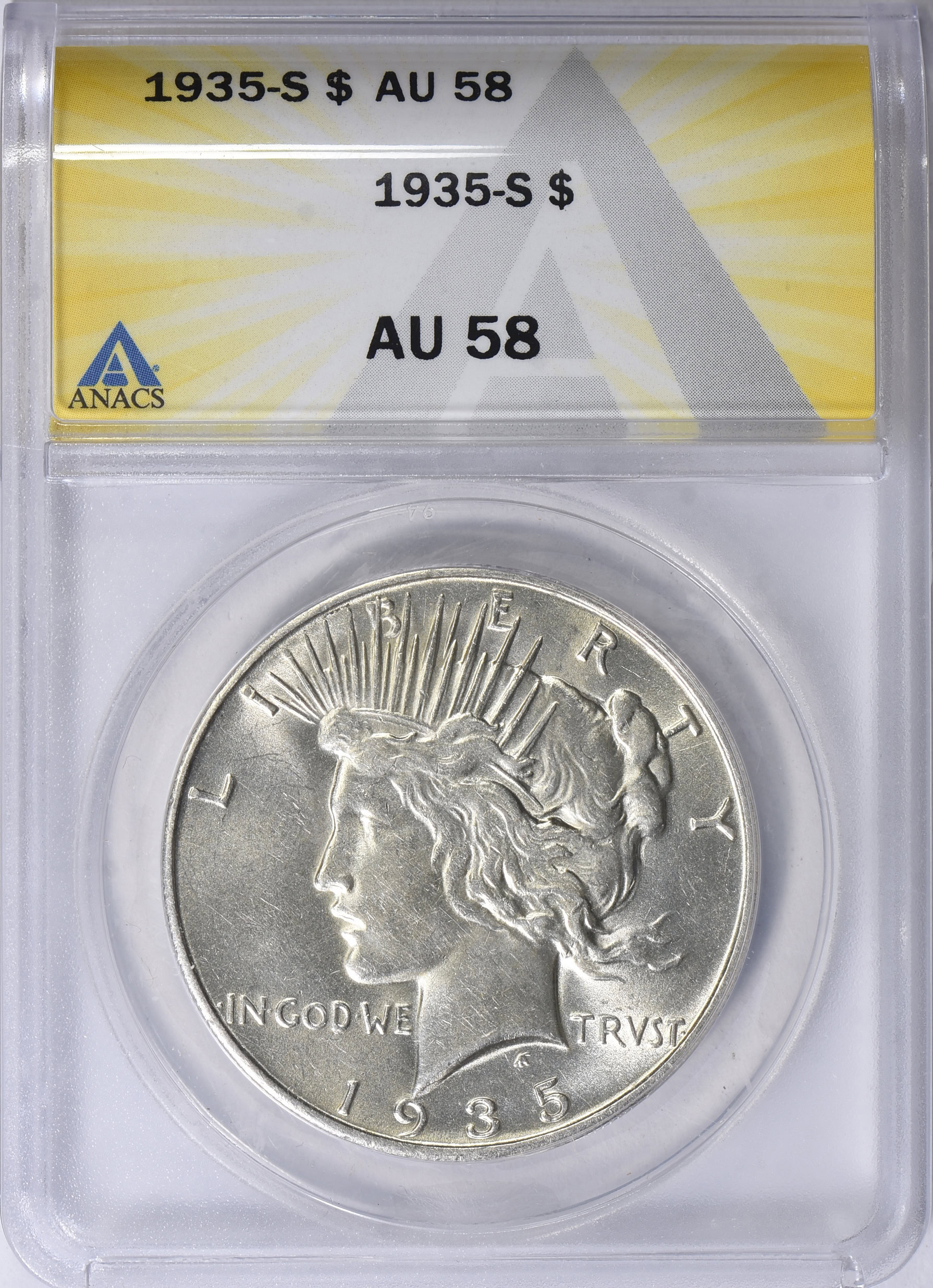 1935-S Peace Silver Dollar ANACS AU-58 (Item 1807956) | GreatCollections Coin Auctions