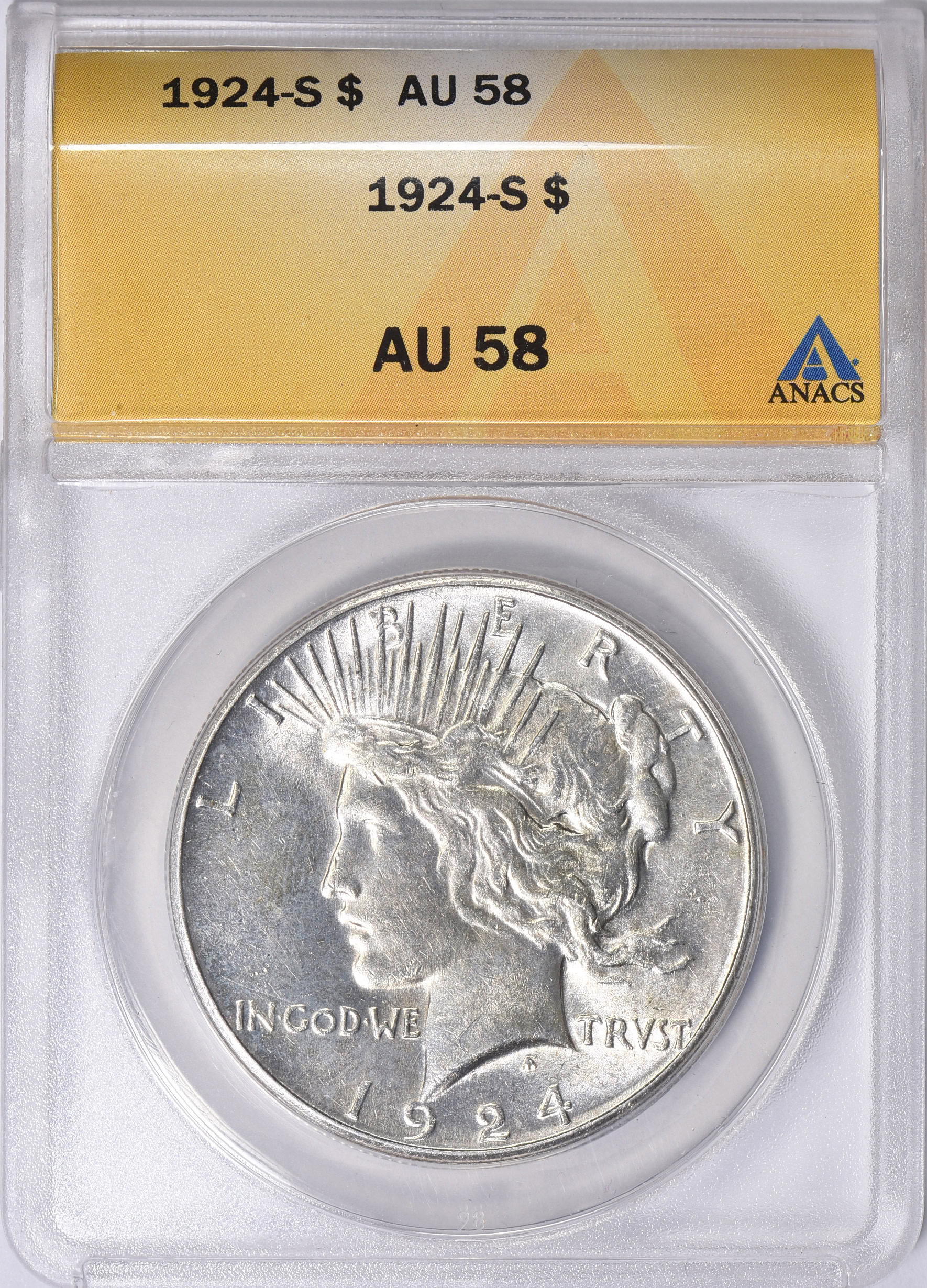 1924-S Peace Silver Dollar ANACS AU-58 (Item 1807959) | GreatCollections Coin Auctions