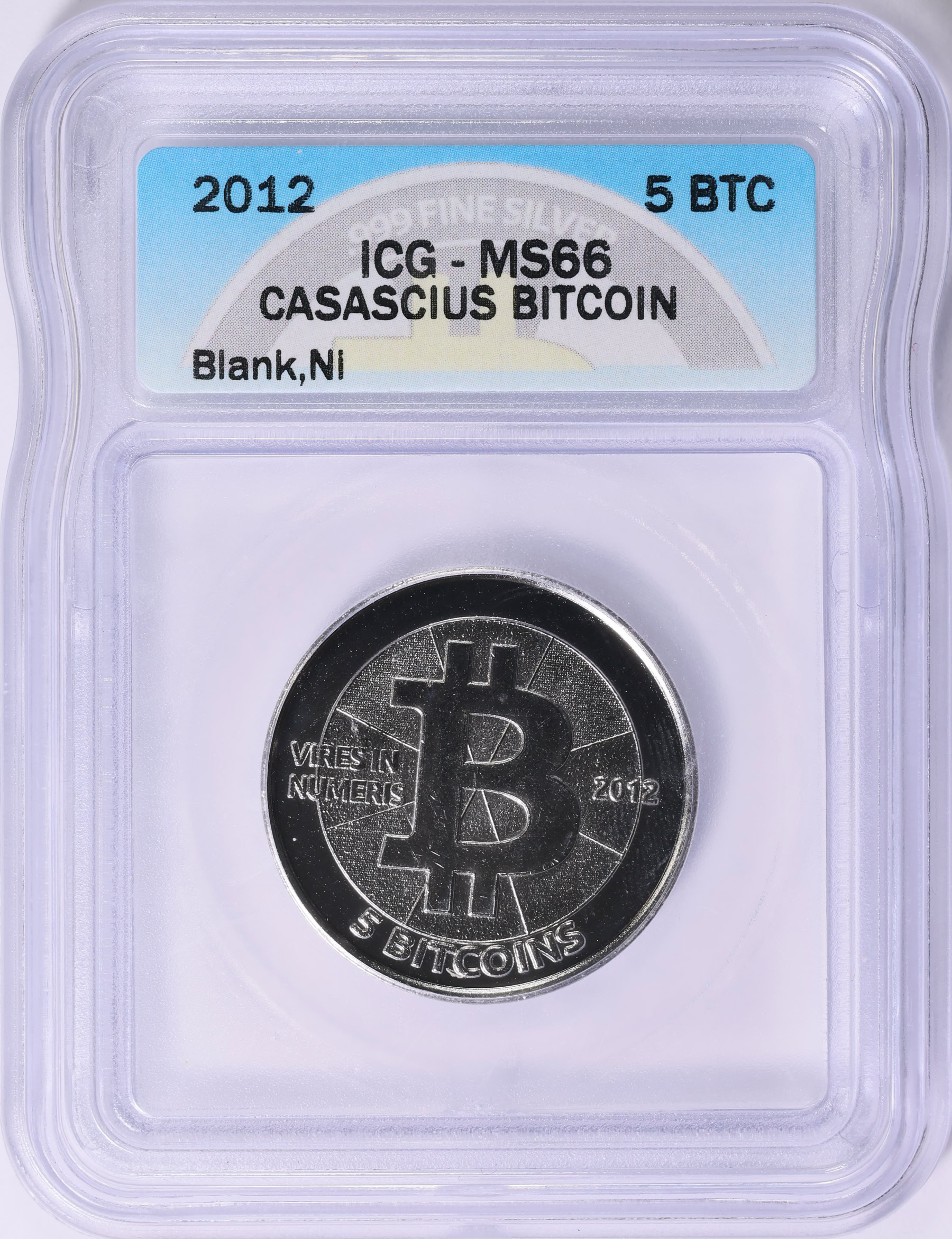 2012 5 BTC Casascius Blank Nickel Bitcoin Token ICG MS-66 (Item 1807969 ...