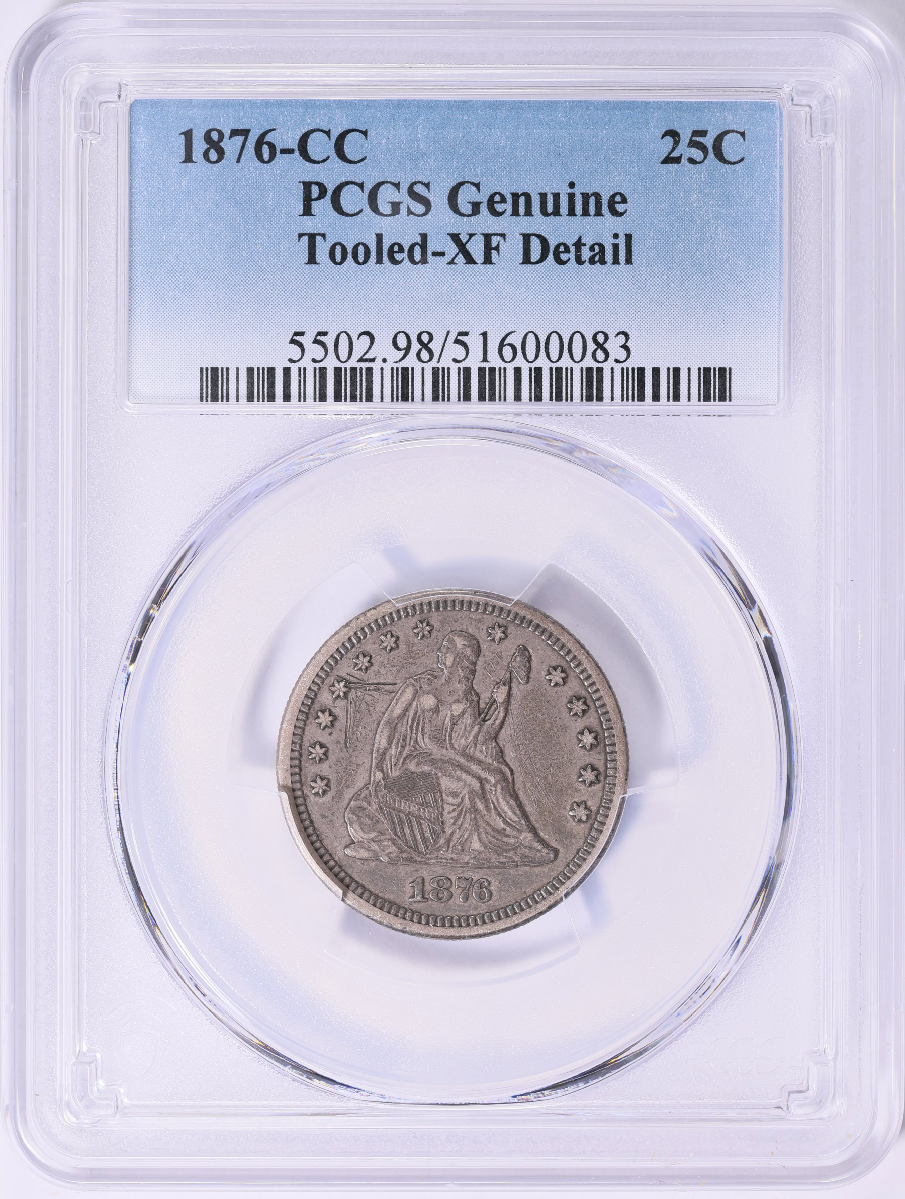 1876-CC Seated Liberty Quarter PCGS Genuine XF Details (Item 1807977) | GreatCollections Coin ...