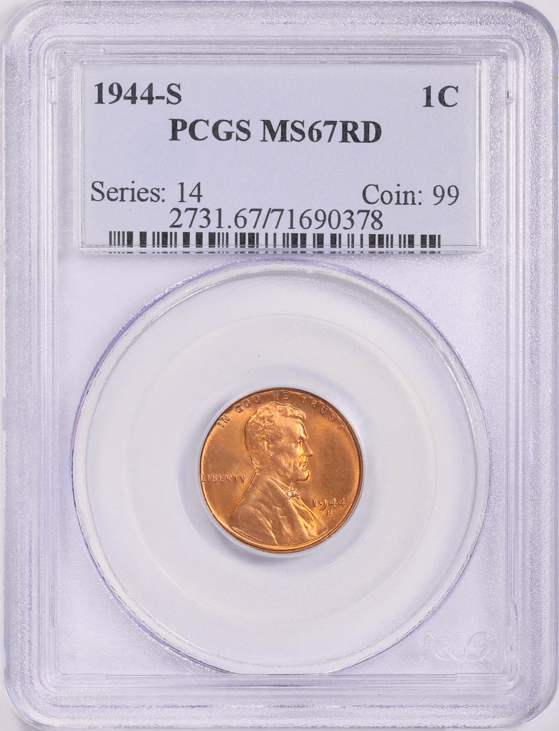 1944-S Lincoln Cent PCGS MS-67 RD (Item 1808028) | GreatCollections Coin Auctions