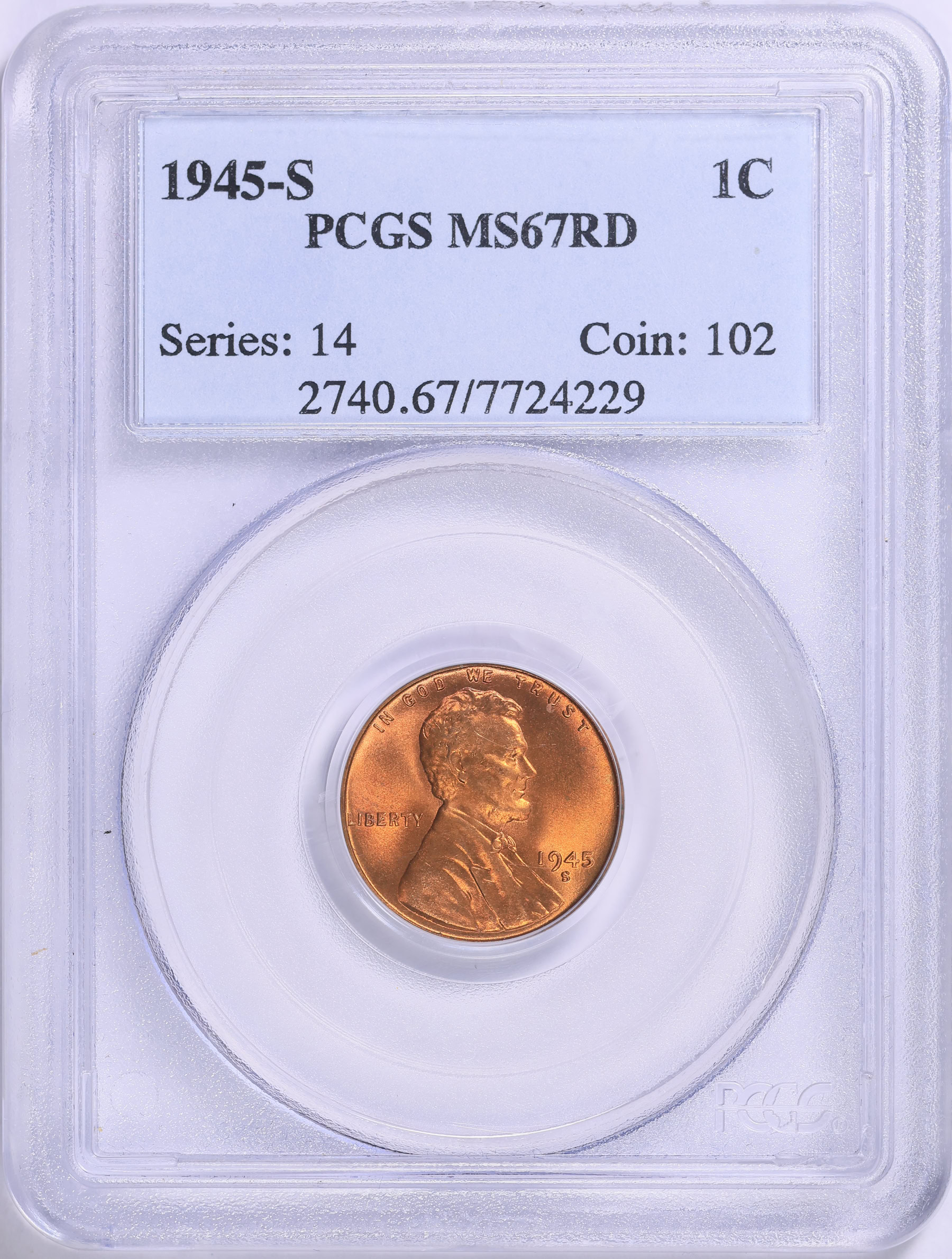 1945-S Lincoln Cent PCGS MS-67 RD (Item 1808030) | GreatCollections Coin Auctions