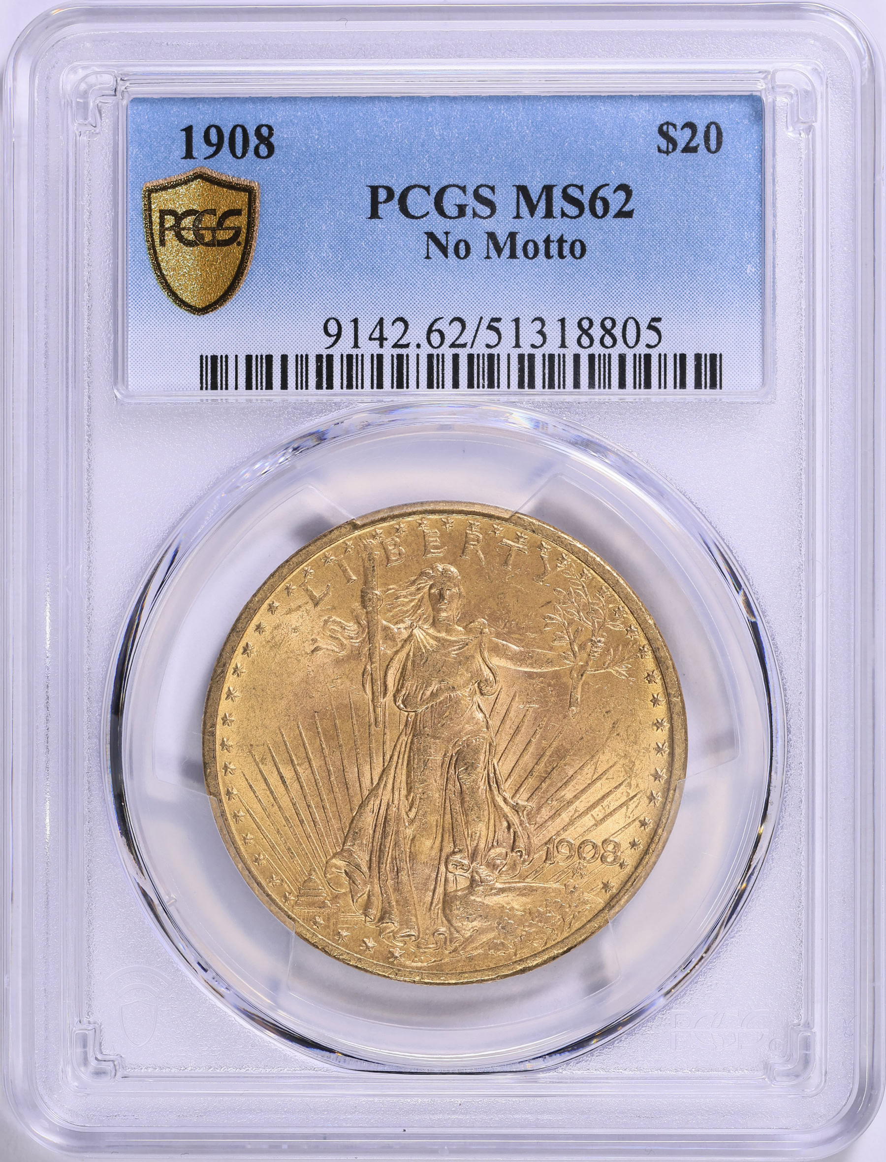 1908 Saint-Gaudens Gold Double Eagle No Motto PCGS MS-62 (Item 1808097) | GreatCollections Coin ...