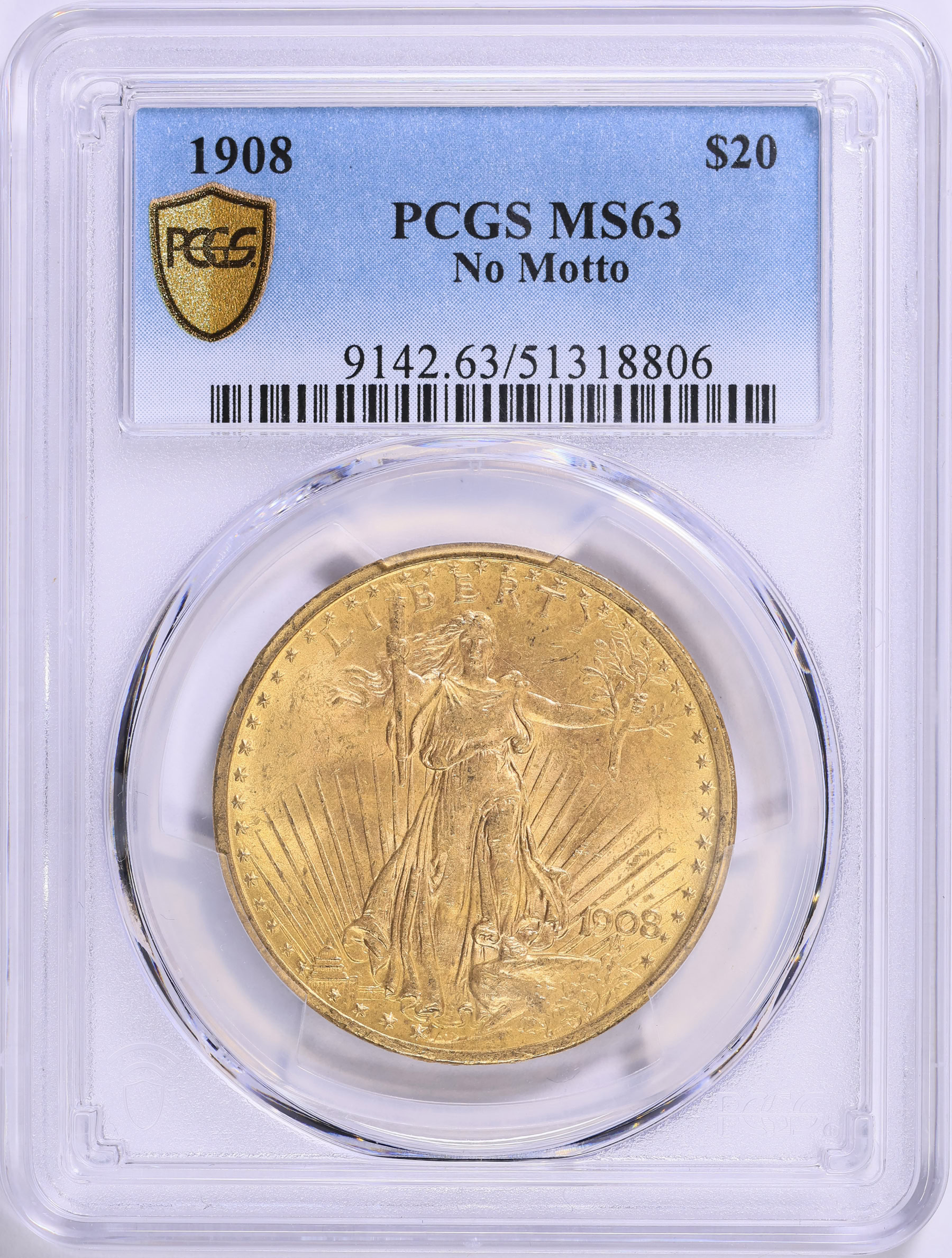 1908 Saint-Gaudens Gold Double Eagle No Motto PCGS MS-63 (Item 1808098) | GreatCollections Coin ...