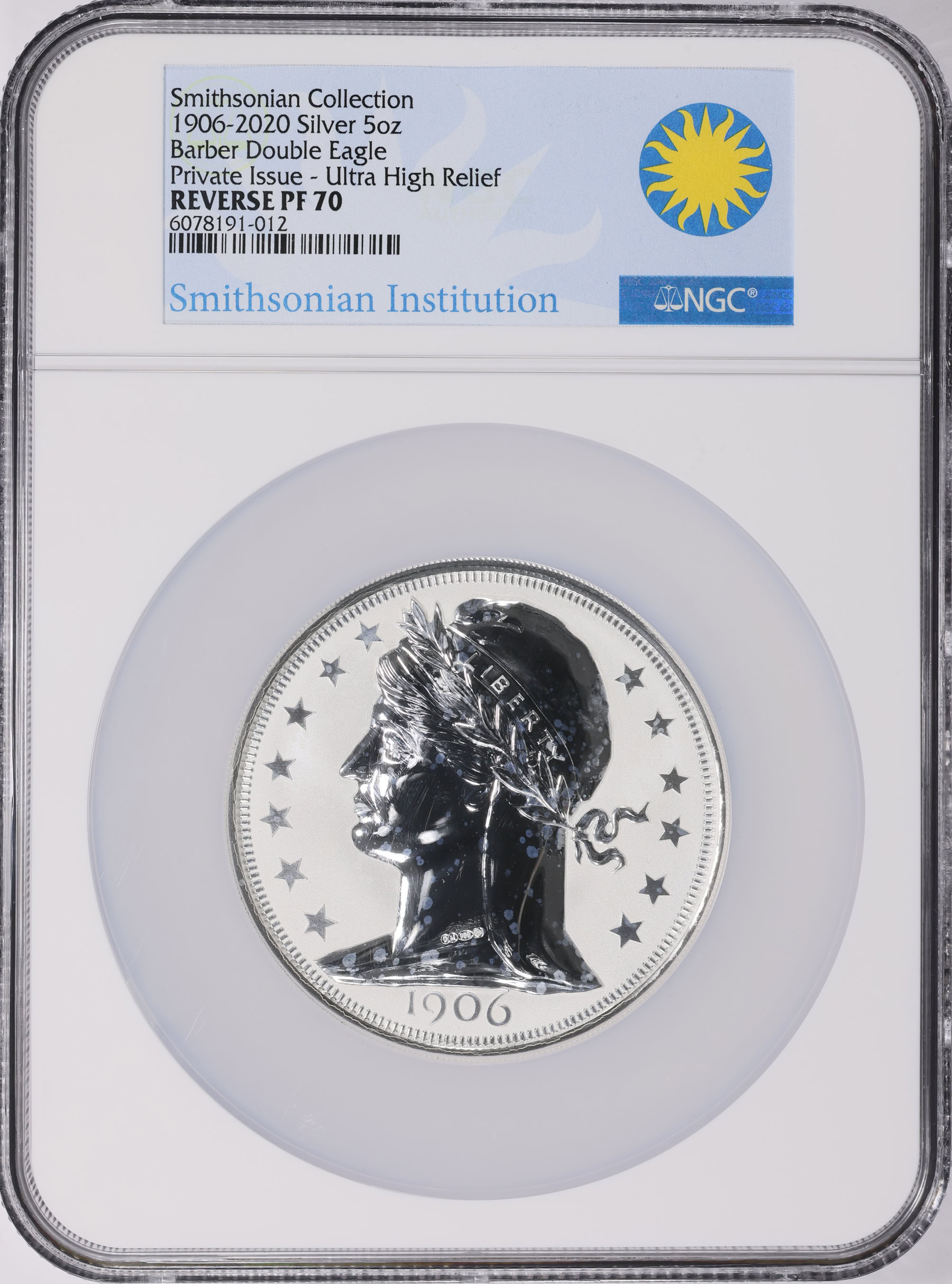 Pattern 1906 (Struck 2020) Silver 5 oz. Barber Double Eagle Smithsonian ...