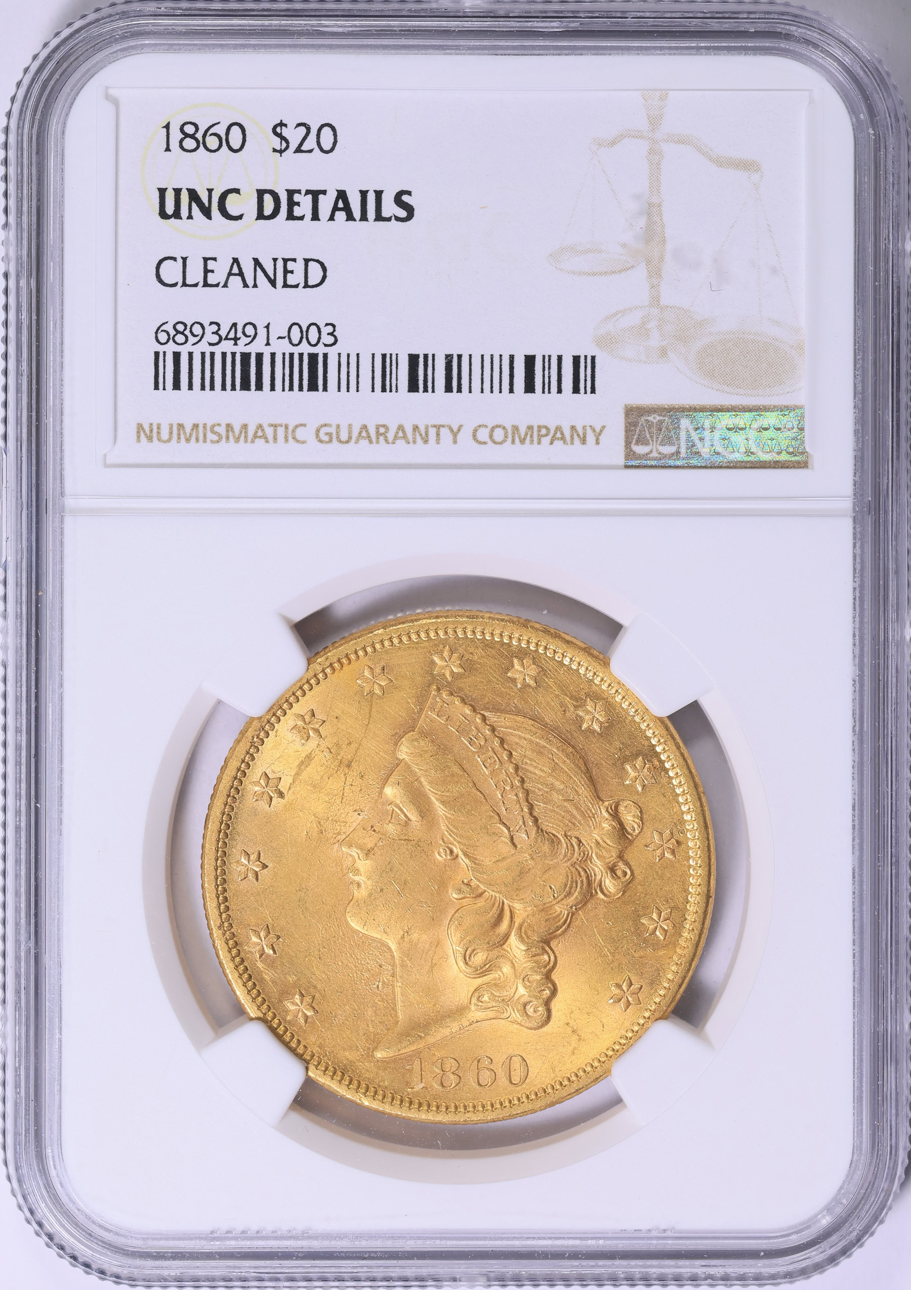 1860 Liberty Gold Double Eagle NGC Unc Details (Item 1808225) | GreatCollections Coin Auctions
