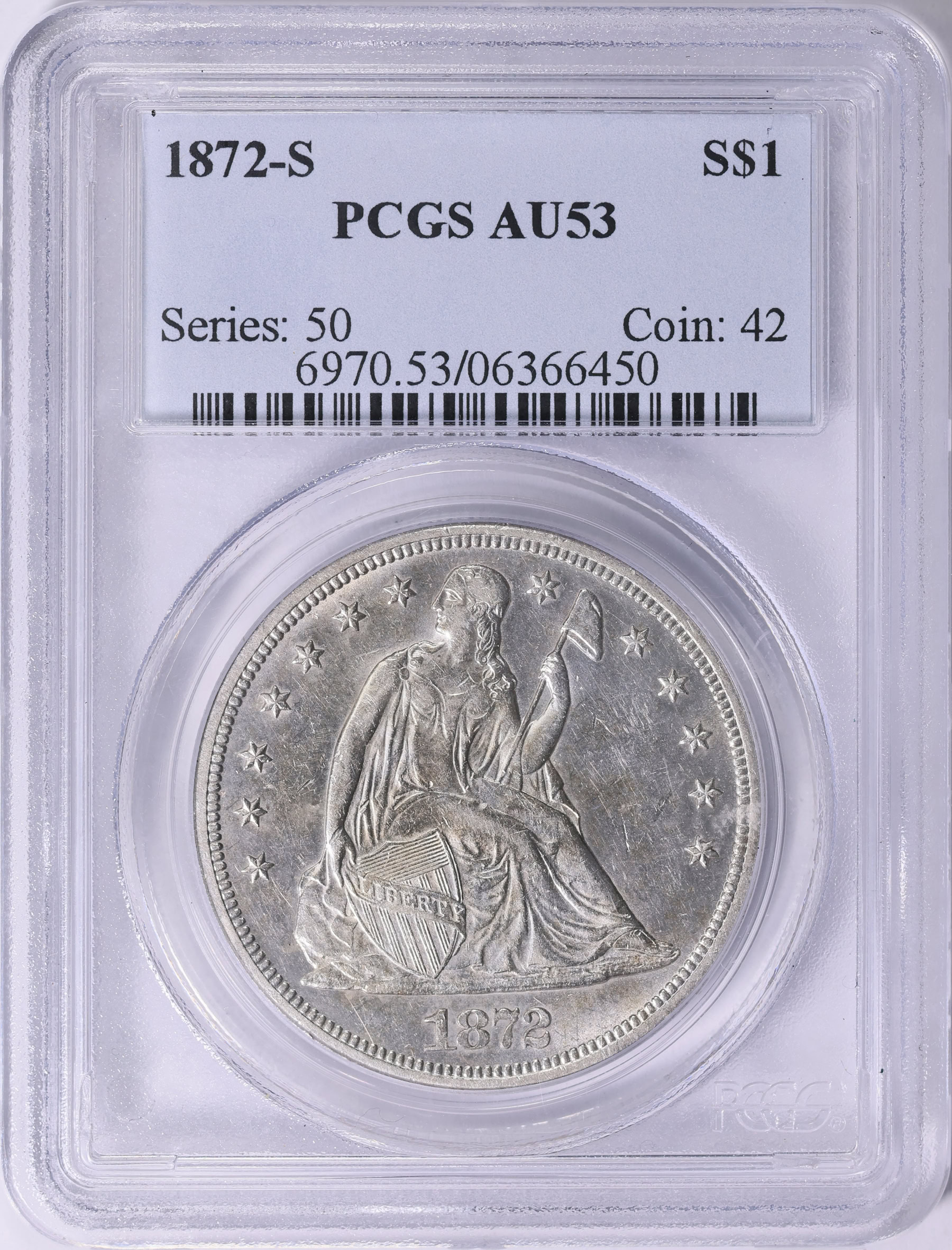 1872-S Seated Liberty Silver Dollar PCGS AU-53 (Item 1808228) | GreatCollections Coin Auctions