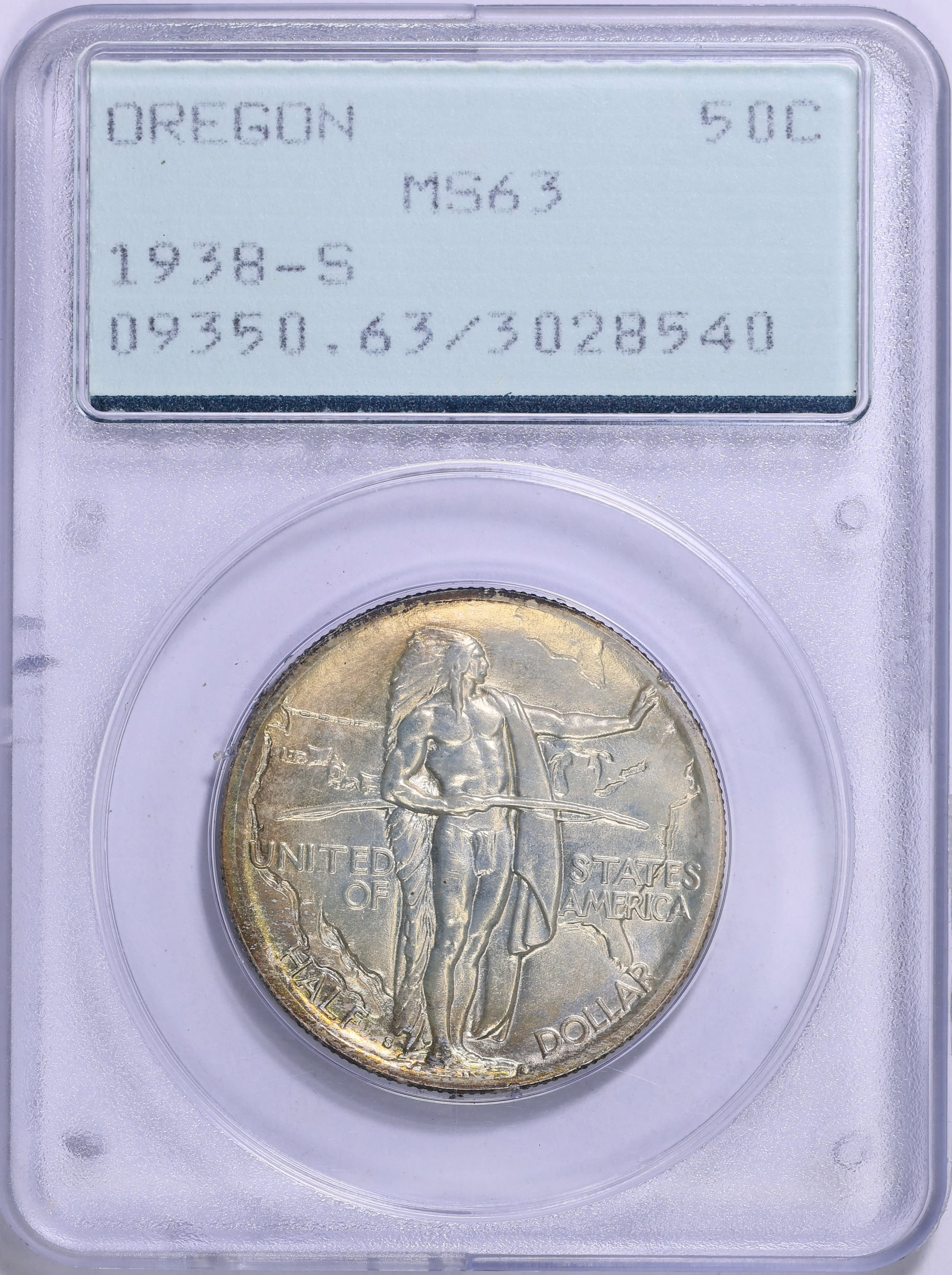 1938-S Oregon Trail Memorial Half Dollar PCGS MS-63 OGH (1st Gen) (Toned) (Item 1808237 ...