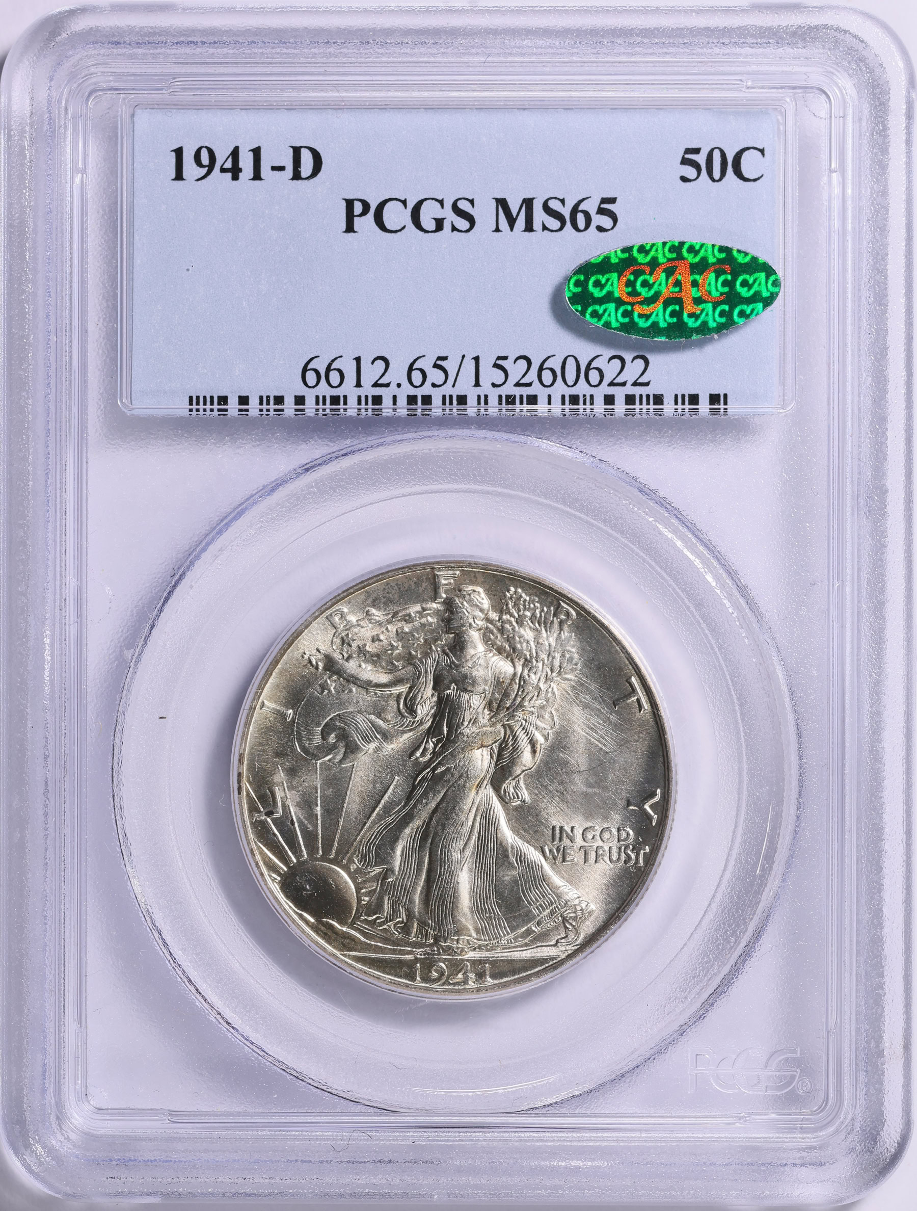1941-D Walking Liberty Half Dollar PCGS MS-65 (CAC Green) (Item 1808246) | GreatCollections Coin ...